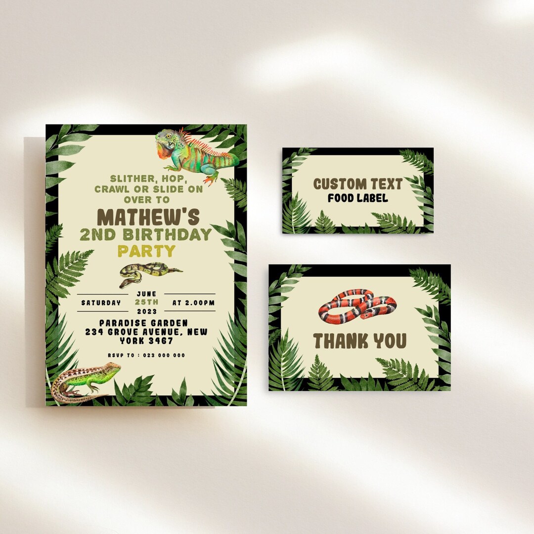 Reptile Birthday Invitation Bundle, Snake Birthday Editable Invite ...