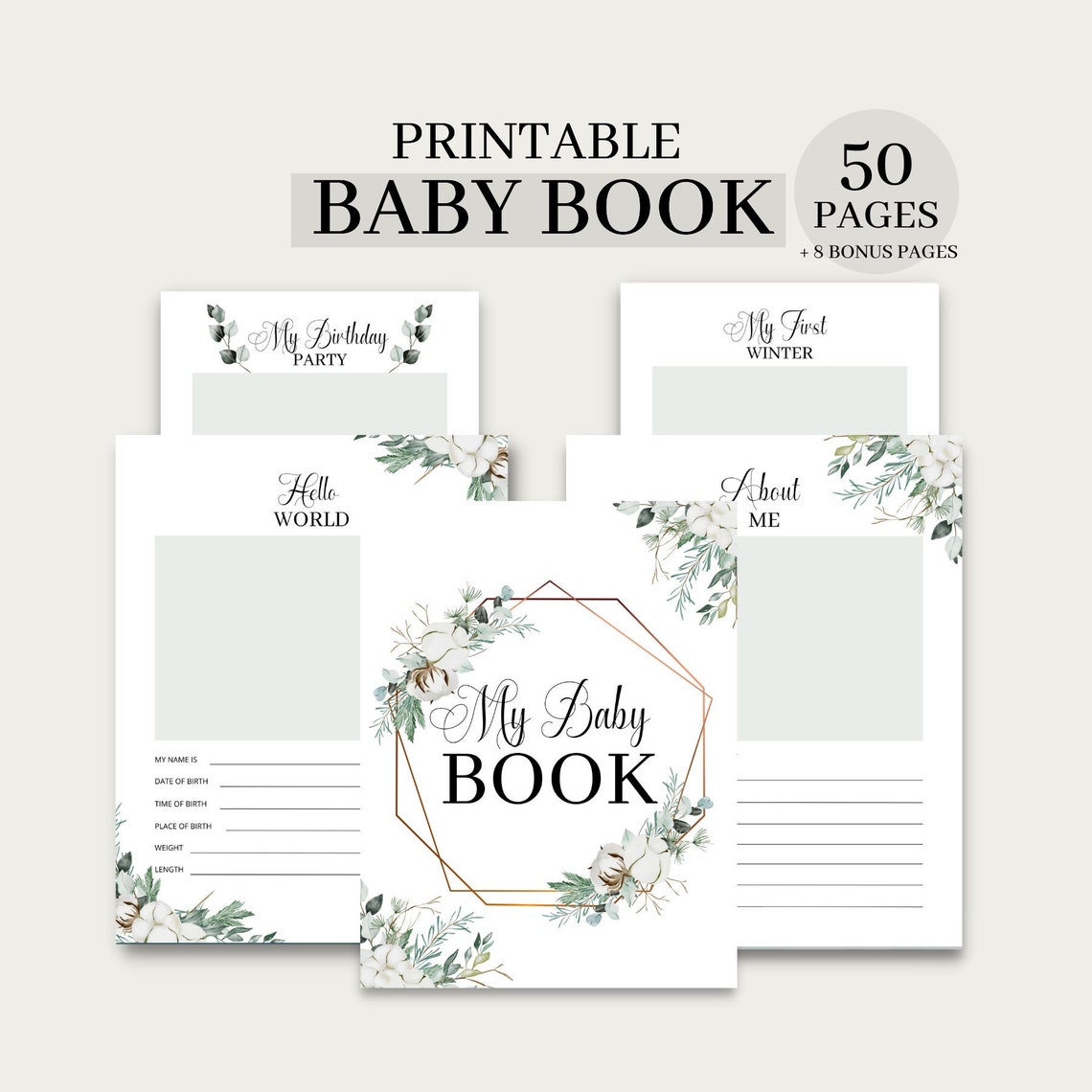 Baby Book Printable Baby Memory Book Greenery Baby Book - Etsy