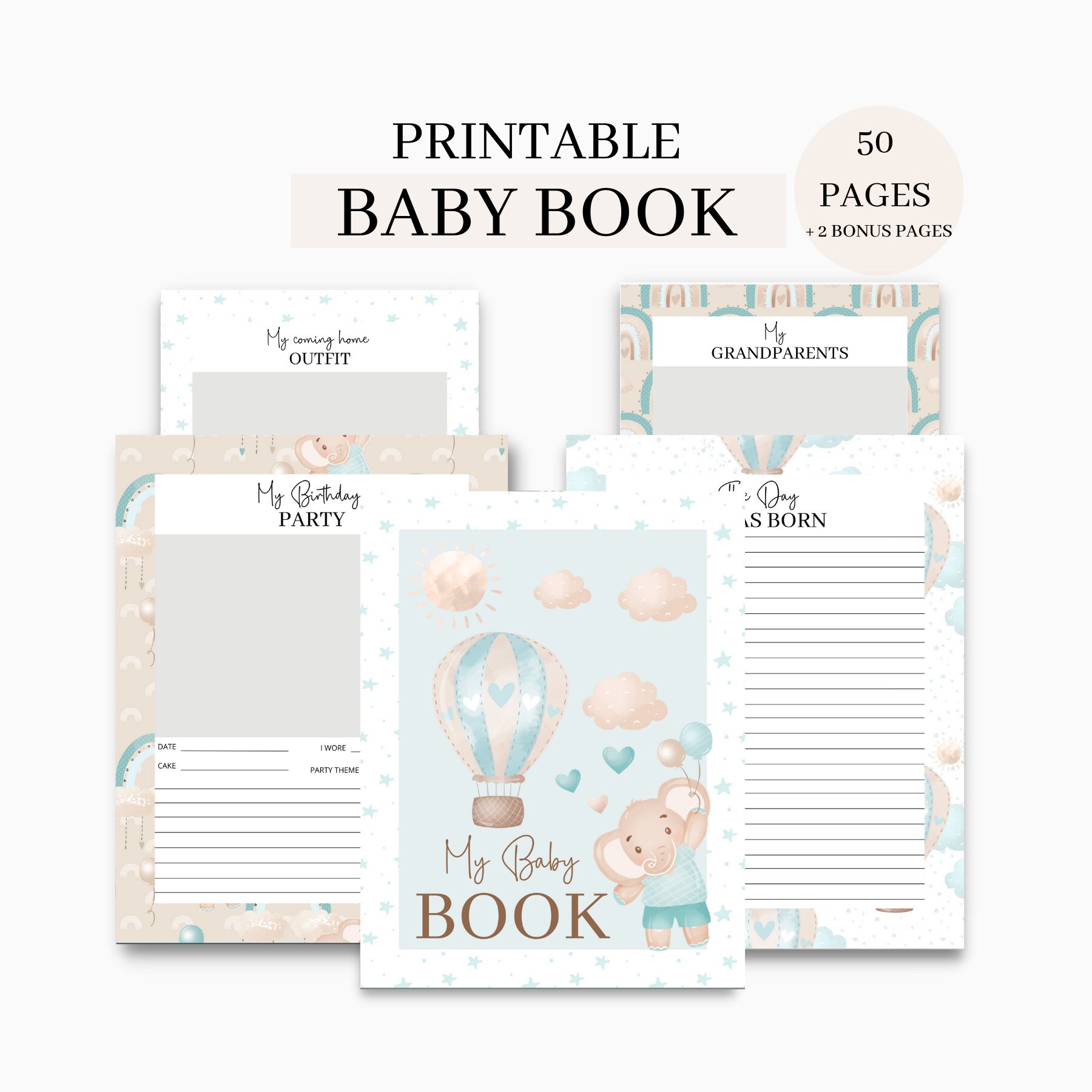 Baby Book Printable, Printable Memory Book, Elephant Boy Printable ...