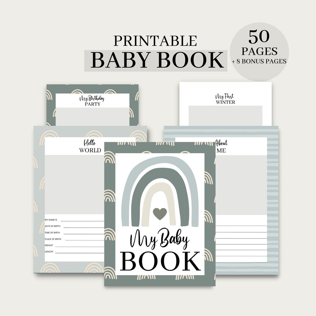 Baby Book Printable, Baby Memory Book, Rainbow Baby Book, Printable ...