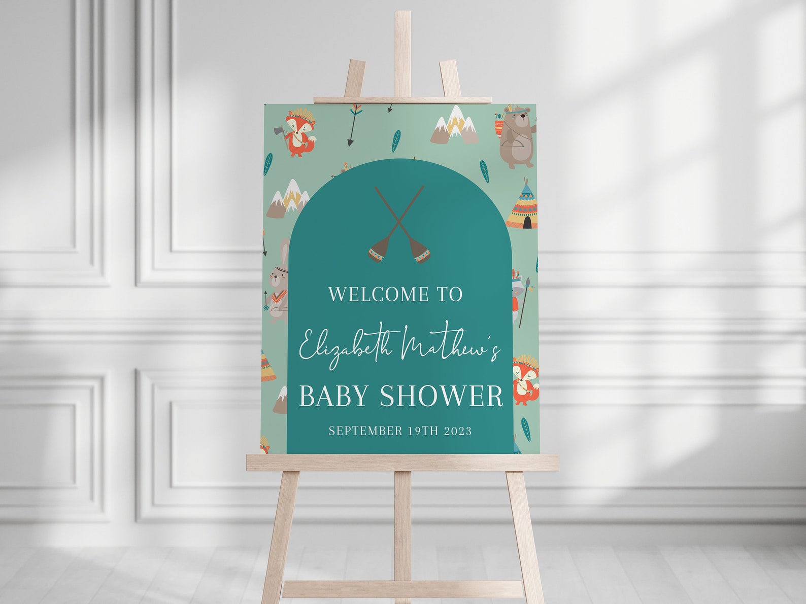 Tribal Baby Shower Welcome Sign, Oh Baby Tribal Forest Animals Baby ...