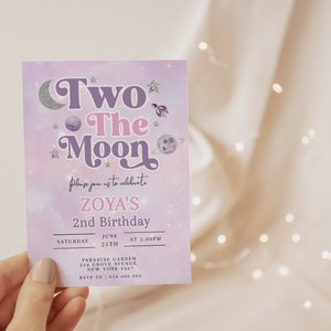 Two the Moon Birthday Invitation, 2nd Girl Birthday, Space Girl Themed ...