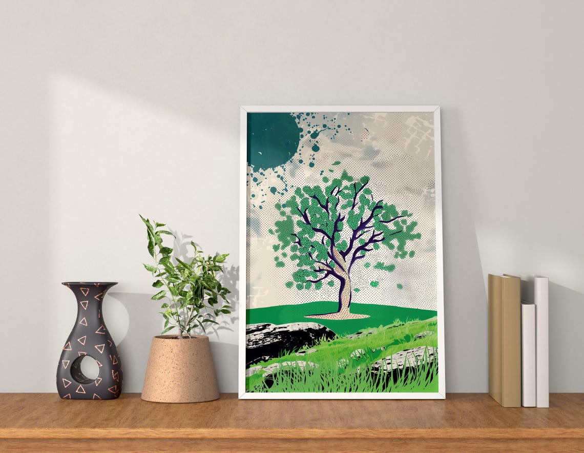 Pop Art Tree Landscape Digital Print Bold Abstract Nature Illustration ...