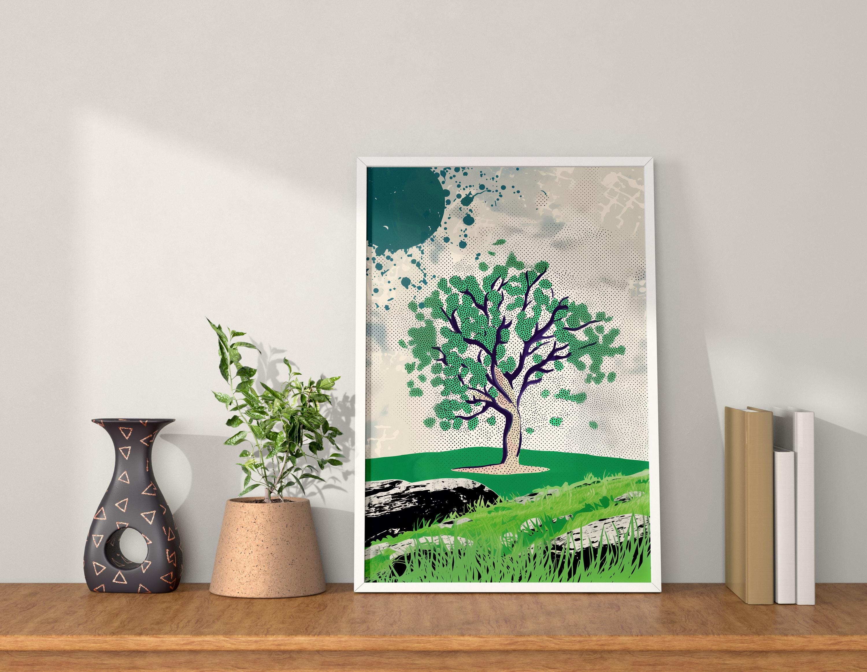 Pop Art Tree Landscape Digital Print Bold Abstract Nature Illustration ...