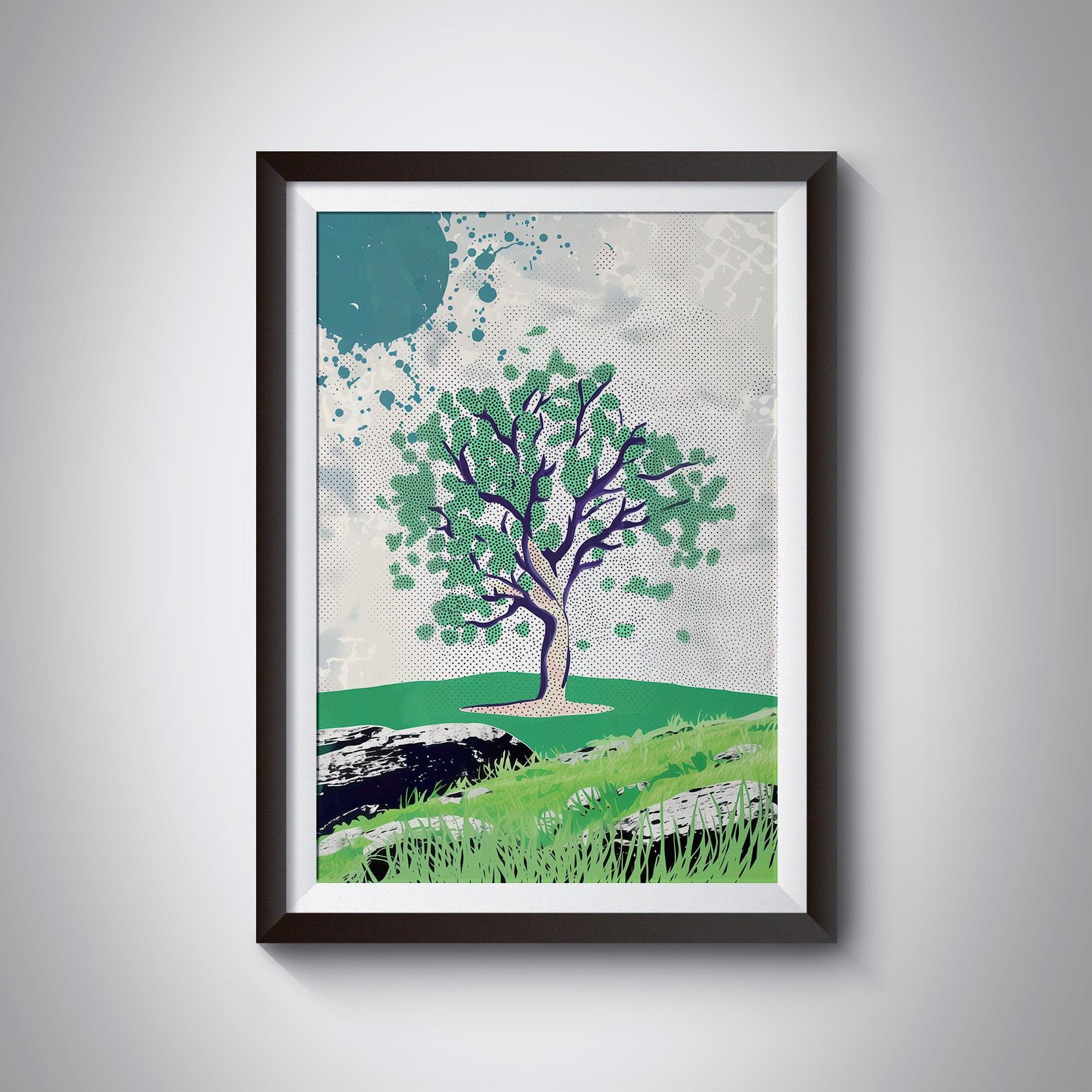 Pop Art Tree Landscape Digital Print Bold Abstract Nature Illustration ...