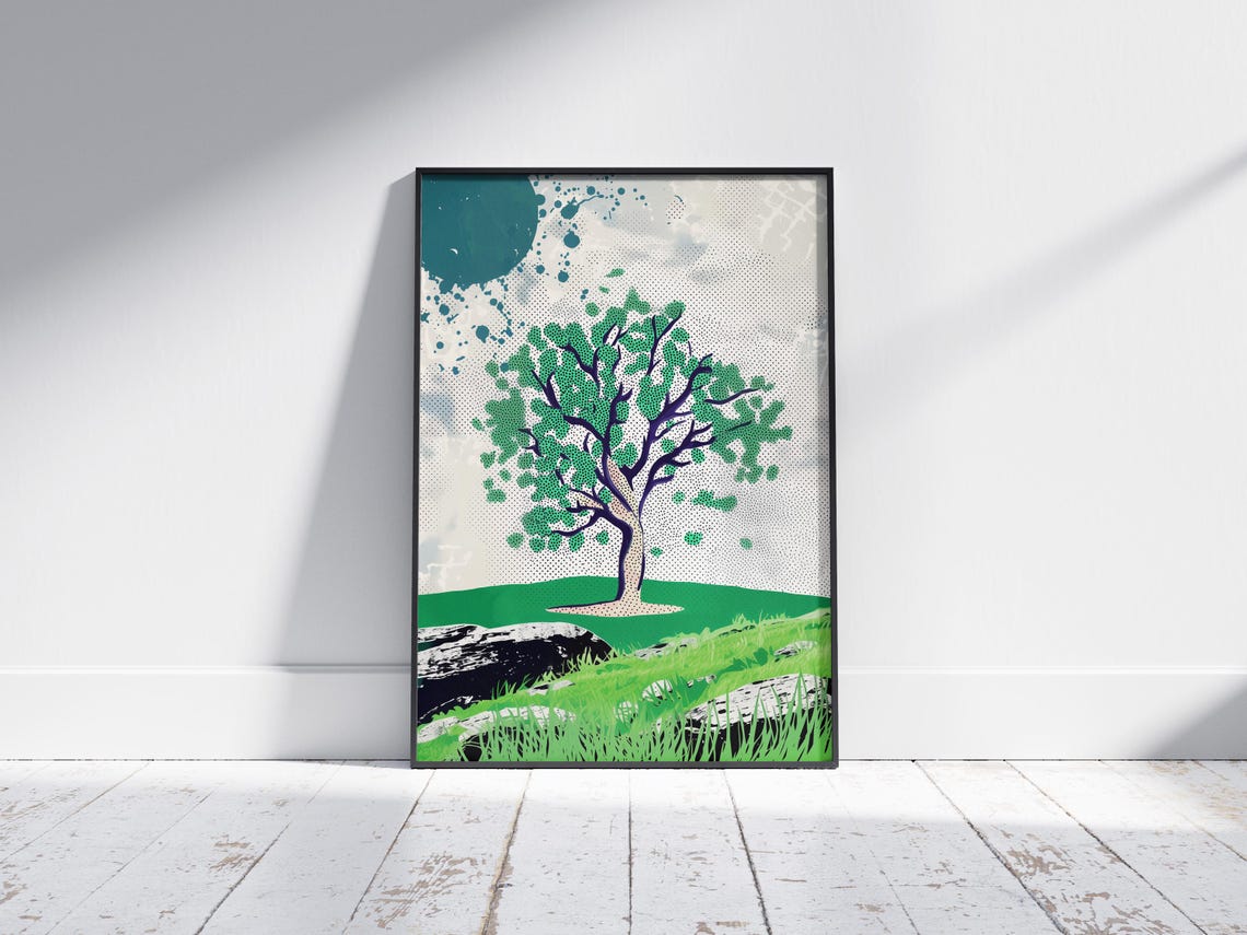 Pop Art Tree Landscape Digital Print Bold Abstract Nature Illustration ...