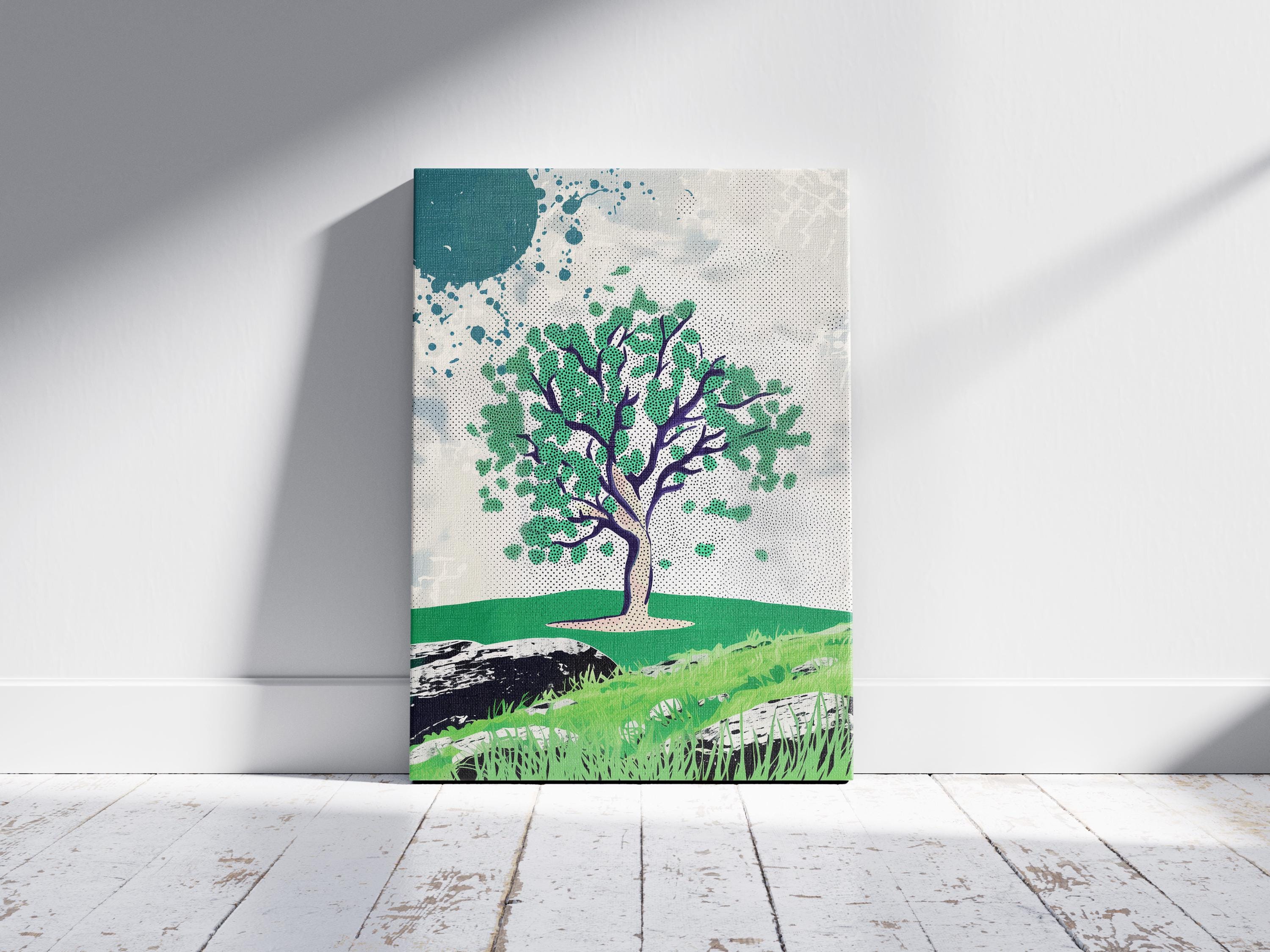 Pop Art Tree Landscape Digital Print Bold Abstract Nature Illustration ...