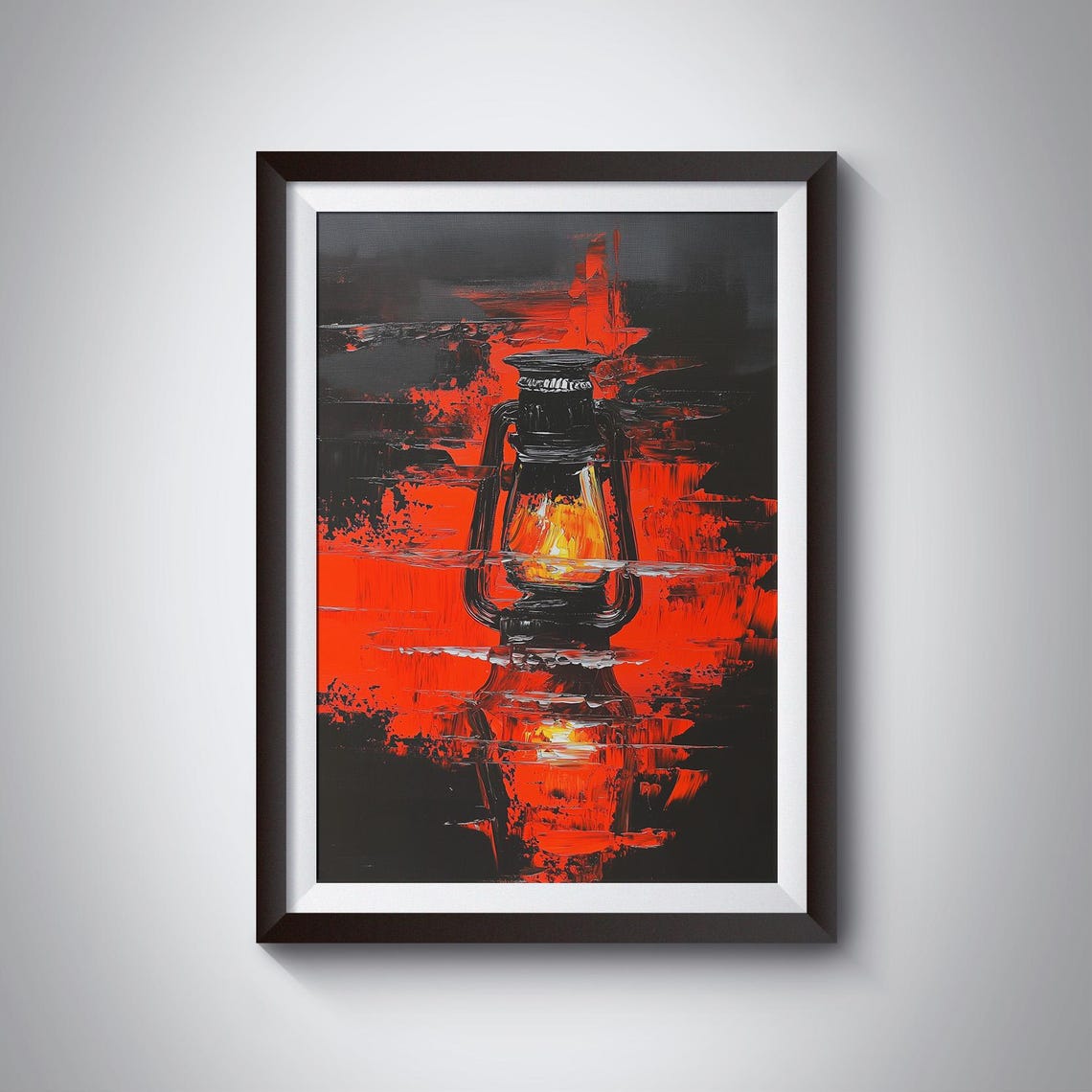 Vintage Lantern Abstract Art Bold Red and Black Wall Art Industrial ...