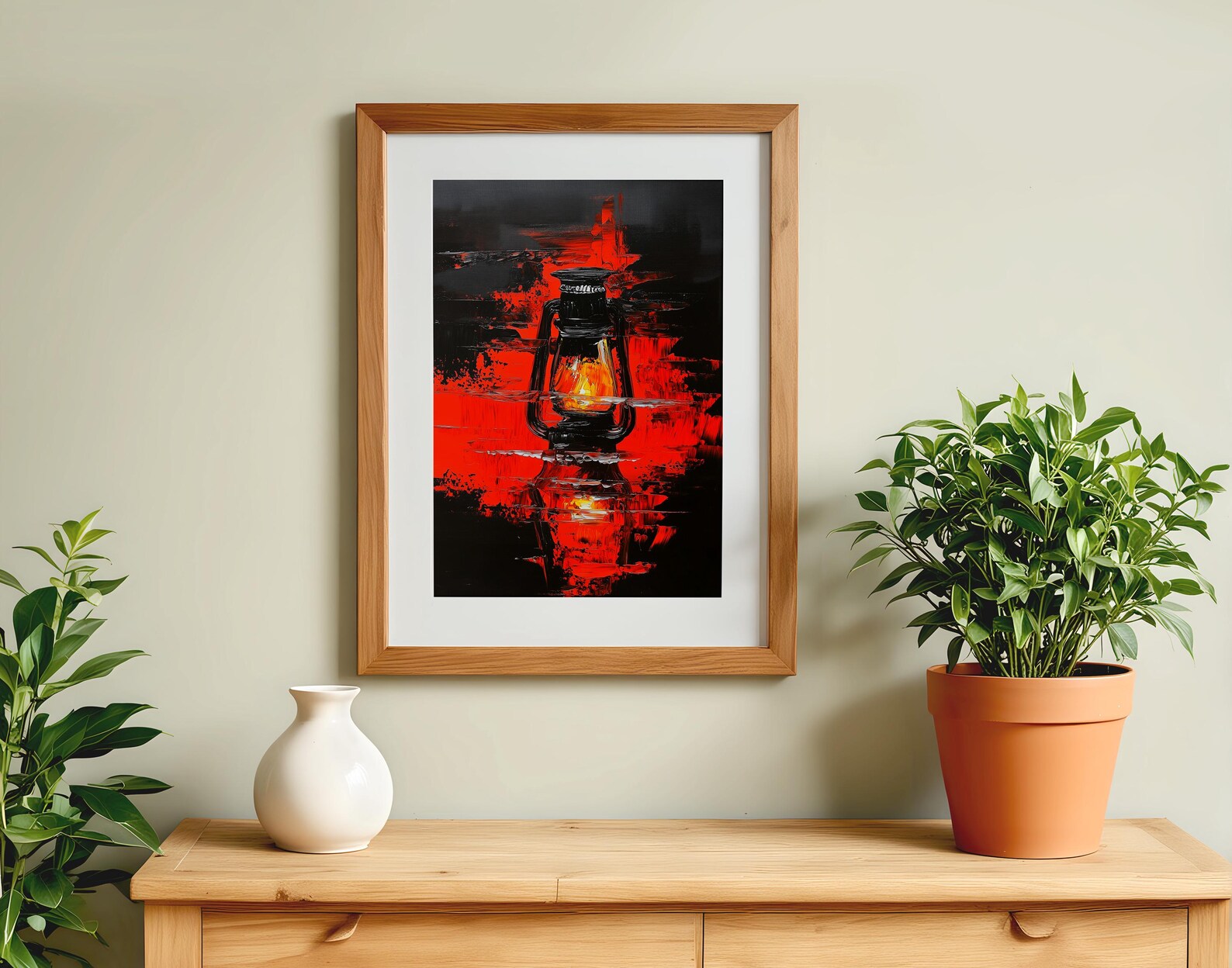 Vintage Lantern Abstract Art Bold Red and Black Wall Art Industrial ...