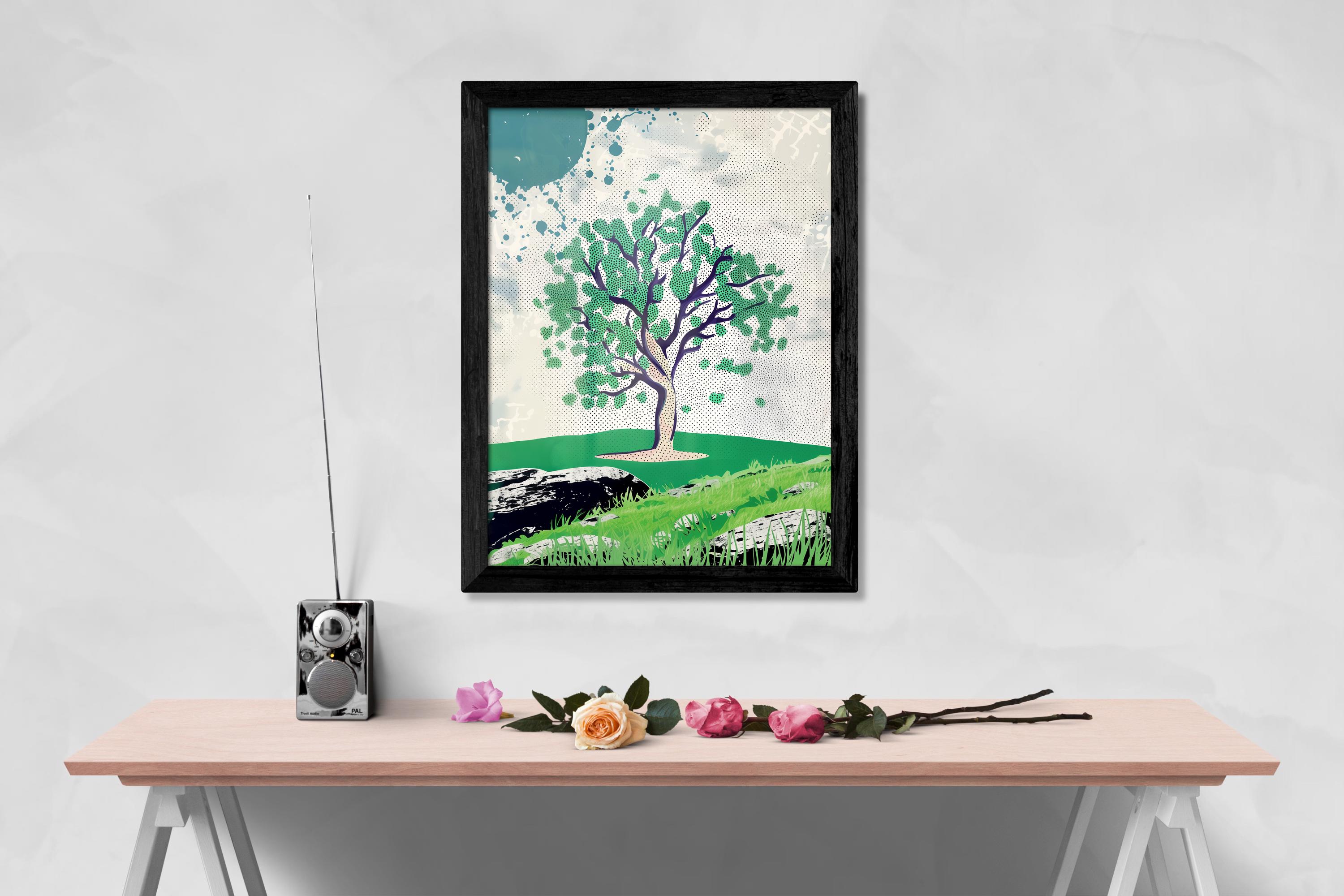 Pop Art Tree Landscape Digital Print Bold Abstract Nature Illustration ...