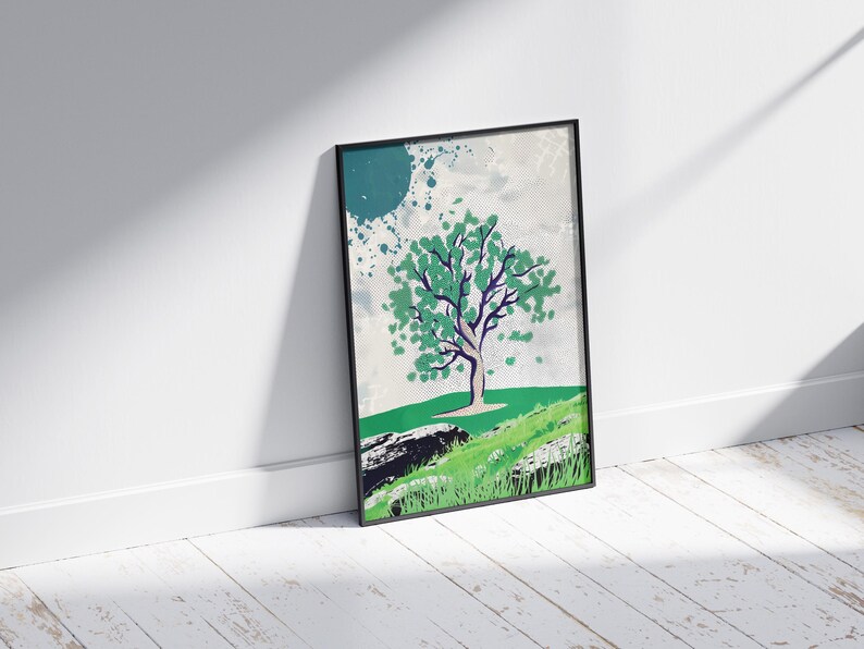 Pop Art Tree Landscape Digital Print Bold Abstract Nature Illustration ...