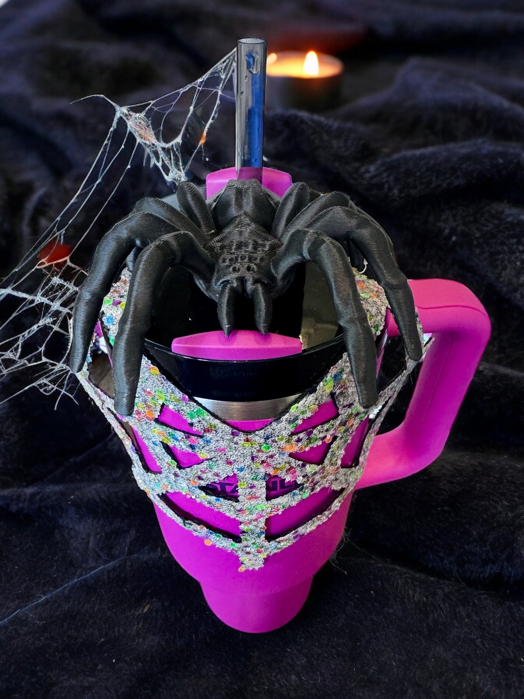 Giant Spider Stanley 40 Oz Topper Tumbler Accessory Spooky Glitter ...