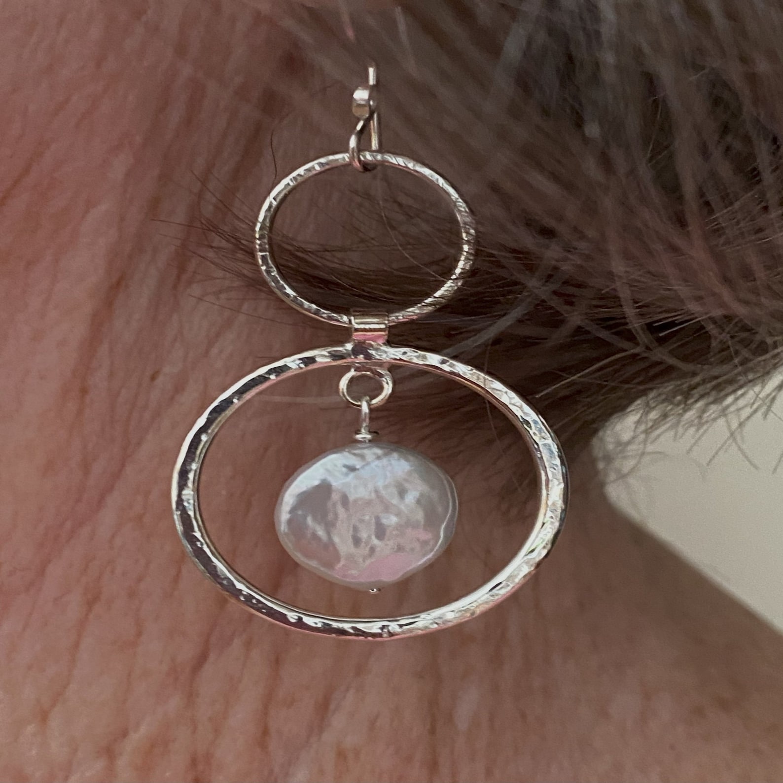 Textured Sterling Silver Double Loops With Coin Pearls - Etsy