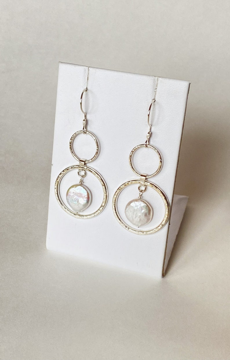 Textured Sterling Silver Double Loops With Coin Pearls - Etsy