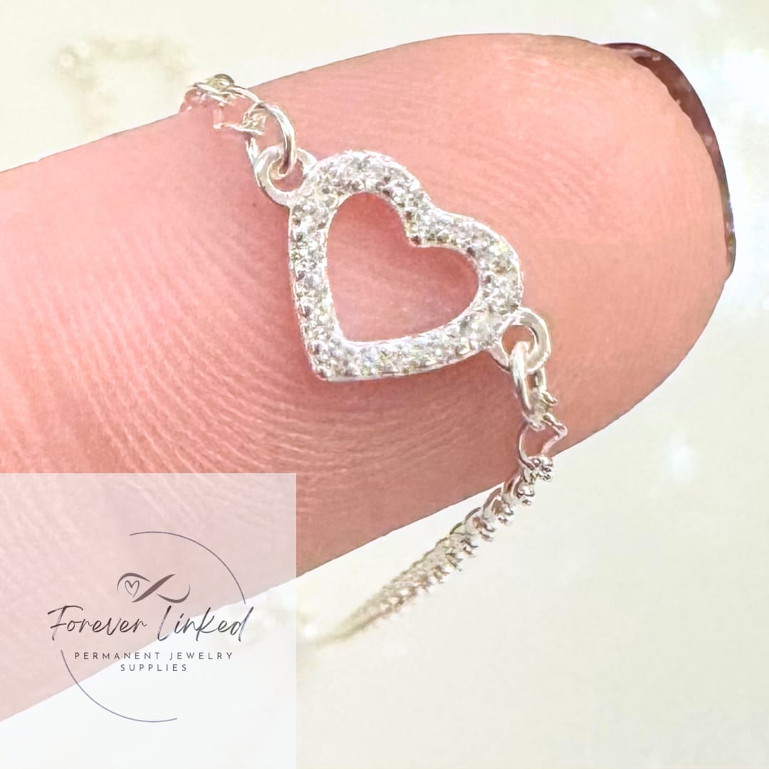 Sterling Silver CZ Heart Connector for Permanent Jewelry (chain Not ...