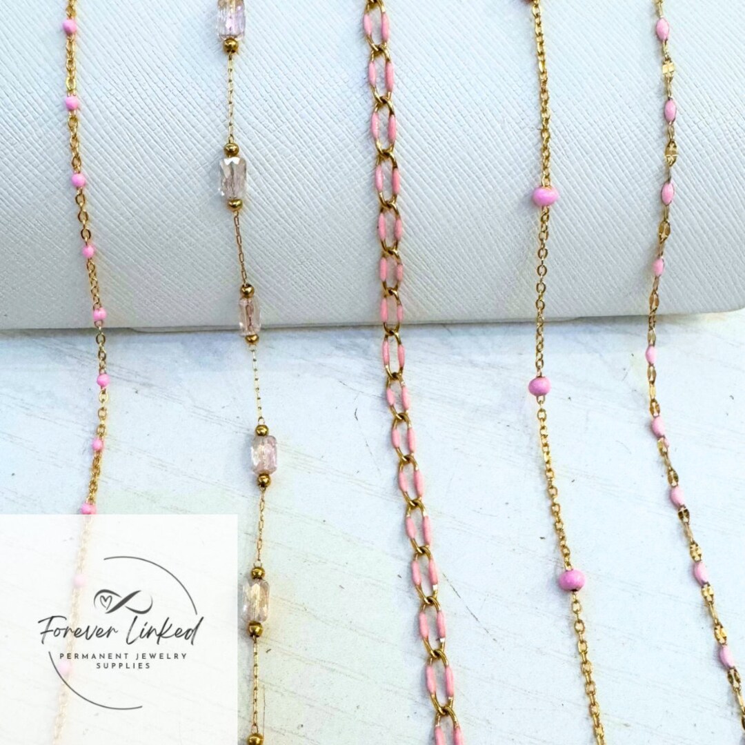 Permanent Jewelry Chain Bundle - Pink and Gold - Ion Plated Stainless ...