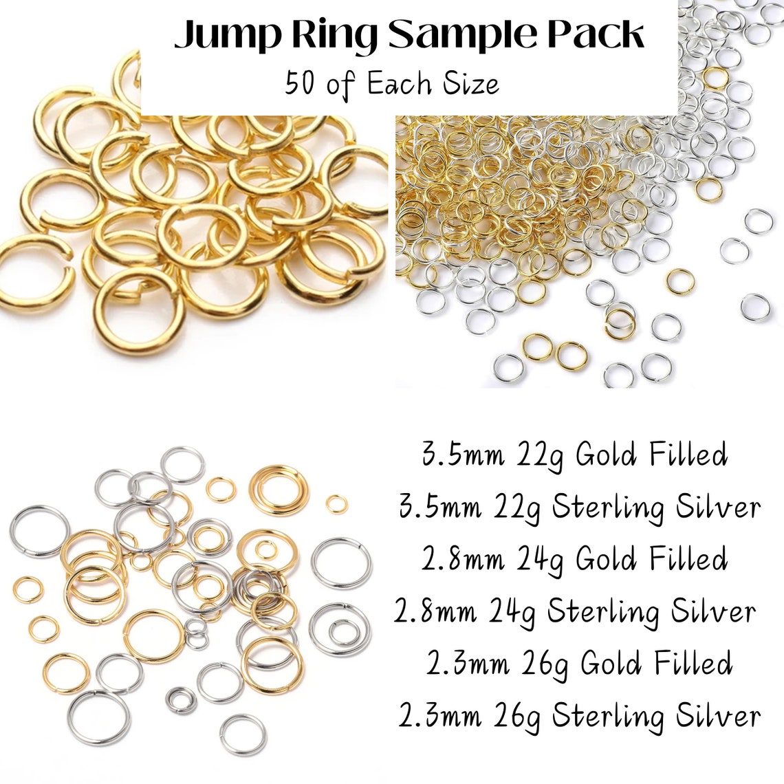 Jump Ring Sample Pack for Permanent Jewelry - 14k Gold Filled and ...