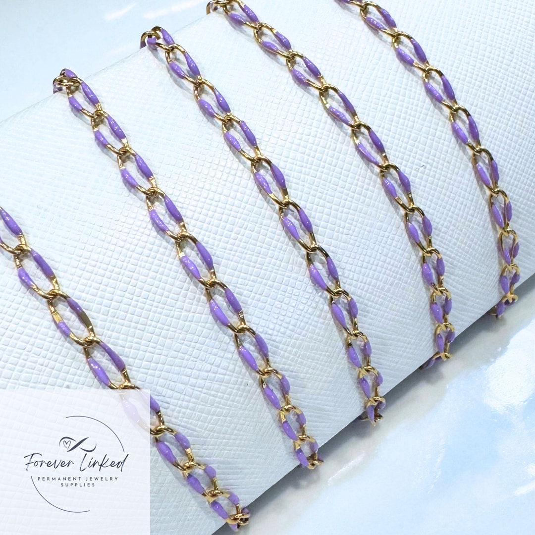 Enamel Link Chain - Ion Plated Gold Stainless Steel With Purple Enamel ...