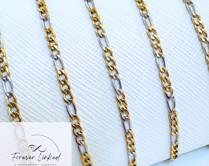 Two Tone Stainless Steel 3mm Figaro Chain for Permanent Jewelry - Men’s ...