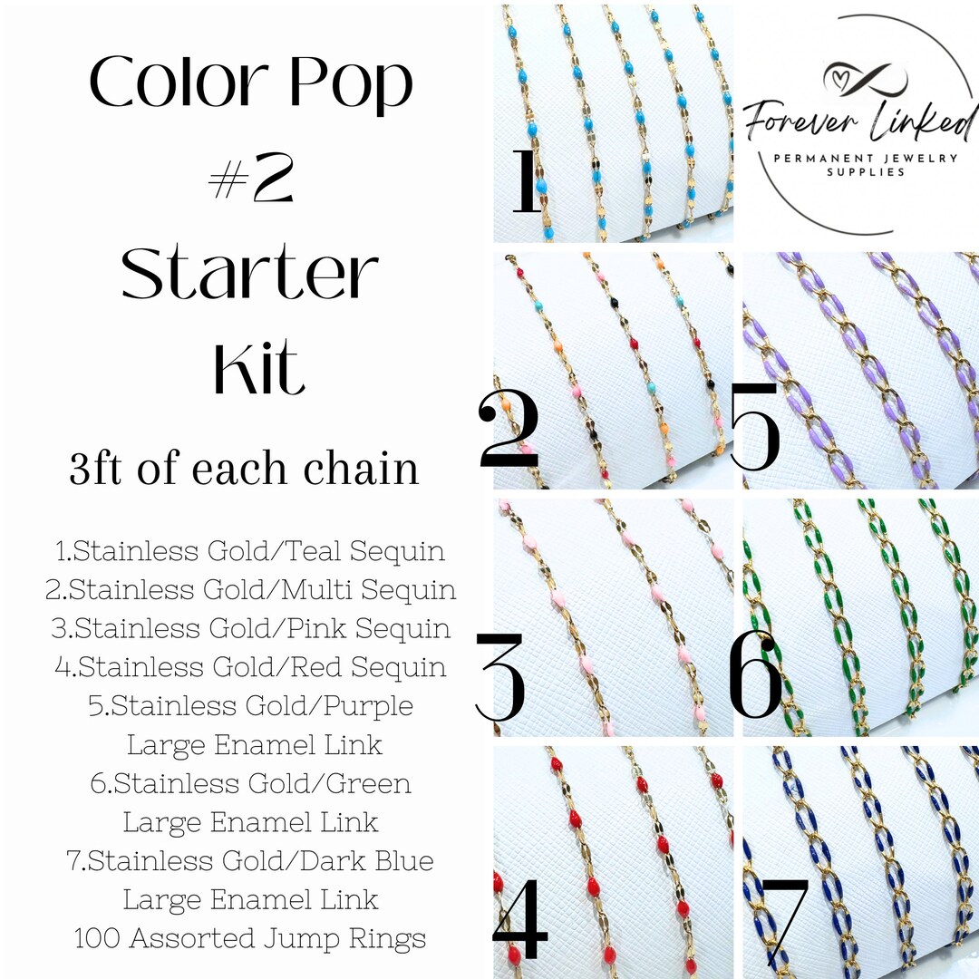 Permanent Jewelry Starter Kit - Color Pop #2 -ion Plated Gold Stainless ...