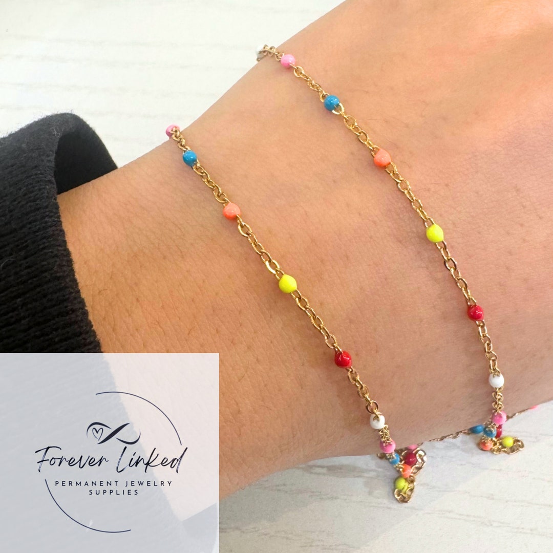 Stainless Steel Enamel Satellite Chain for Permanent Jewelry - Gold ...