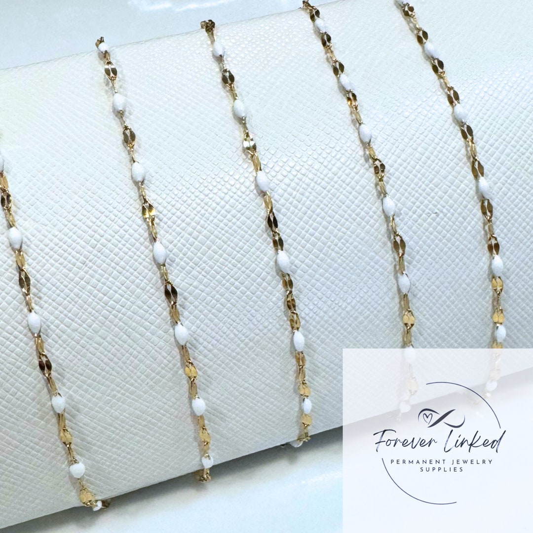 Gold Stainless Steel Sequin Chain With White Enamel for Permanent ...