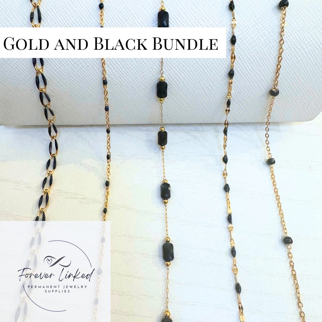 Permanent Jewelry Chain Bundle - Black and Gold - Ion Plated Stainless ...