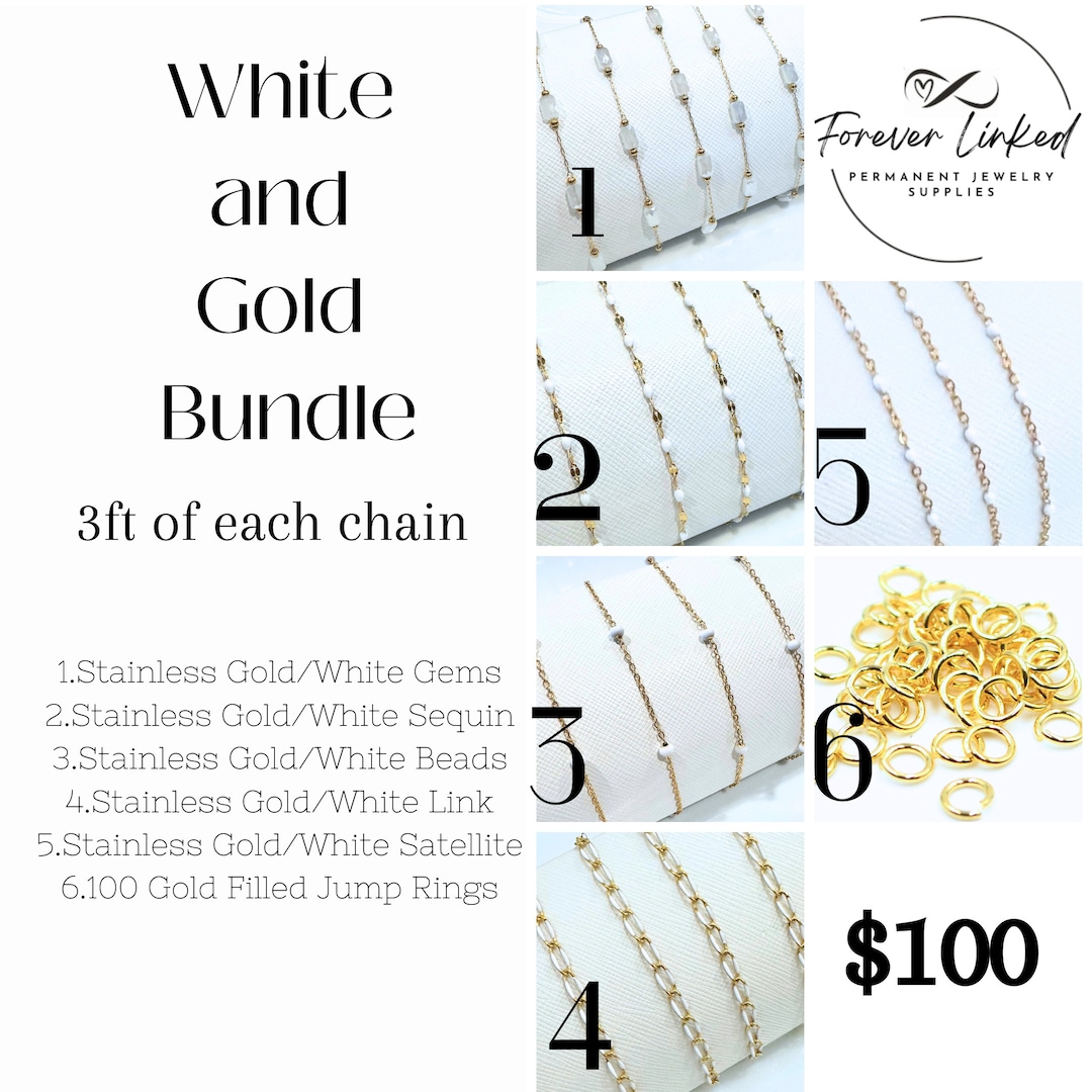 Permanent Jewelry Chain Bundle - White and Gold - Ion Plated Stainless ...