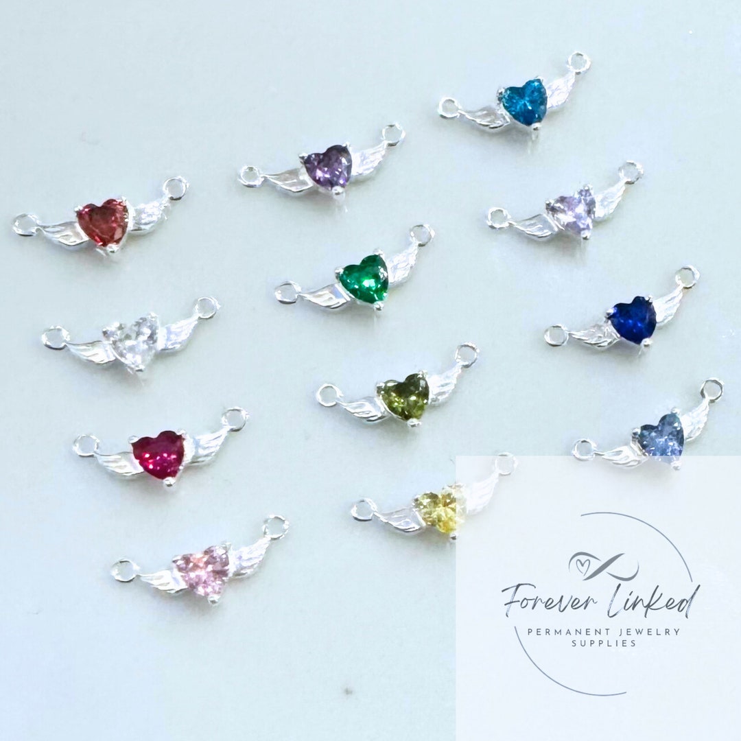 Sterling Silver Angel Wing Birthstone Connectors for Permanent Jewelry ...