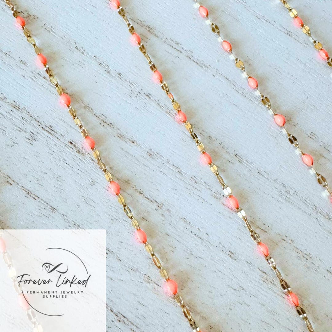 Gold Stainless Steel Sequin Chain With Orange Enamel for Permanent ...