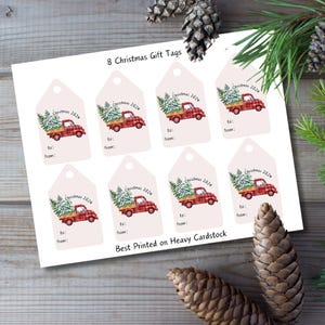 Printable Christmas Gift Tags With Red Truck & Tree Festive Holiday ...