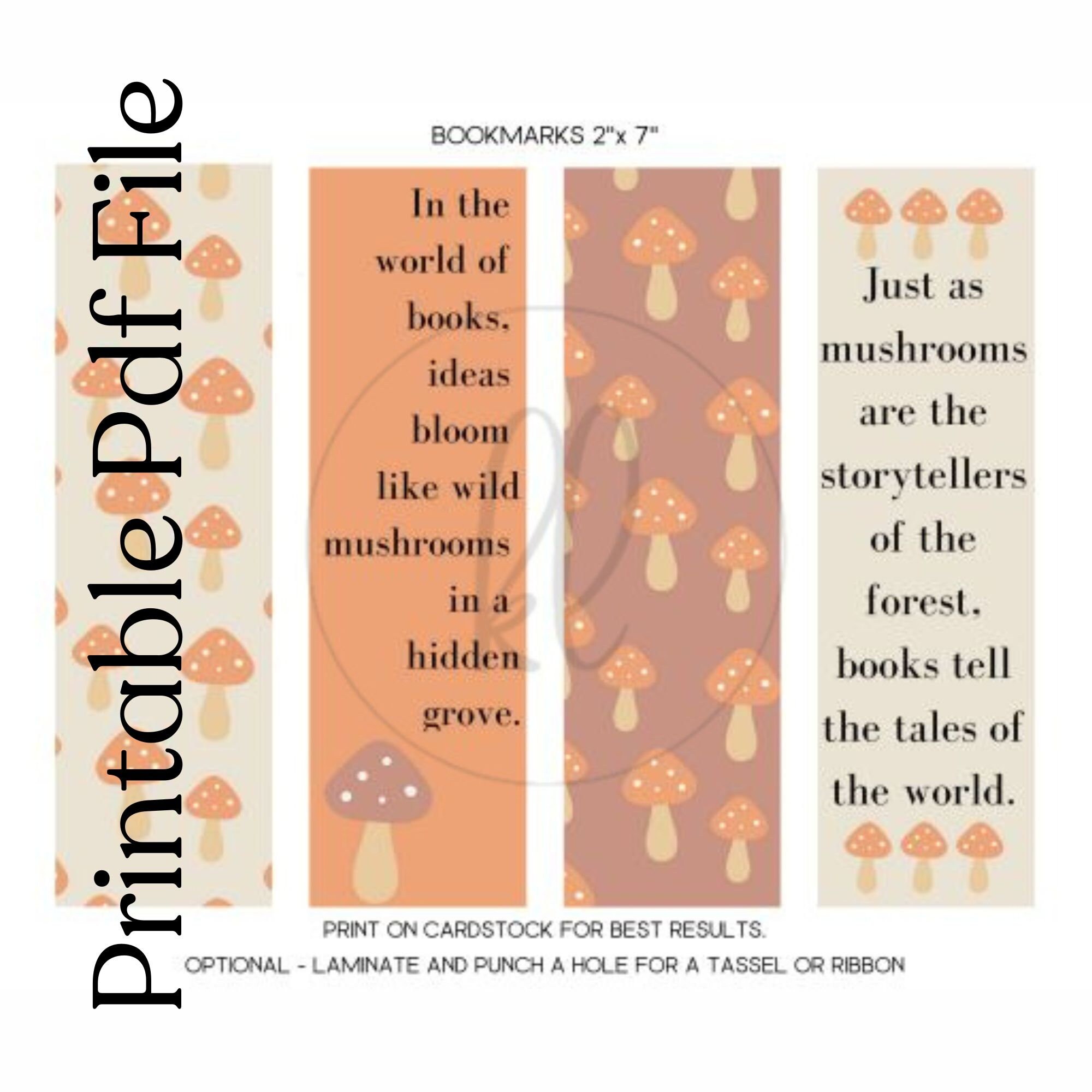 Mystical Mushroom Bookmarks Printable PDF for Book Lovers/ Instant ...