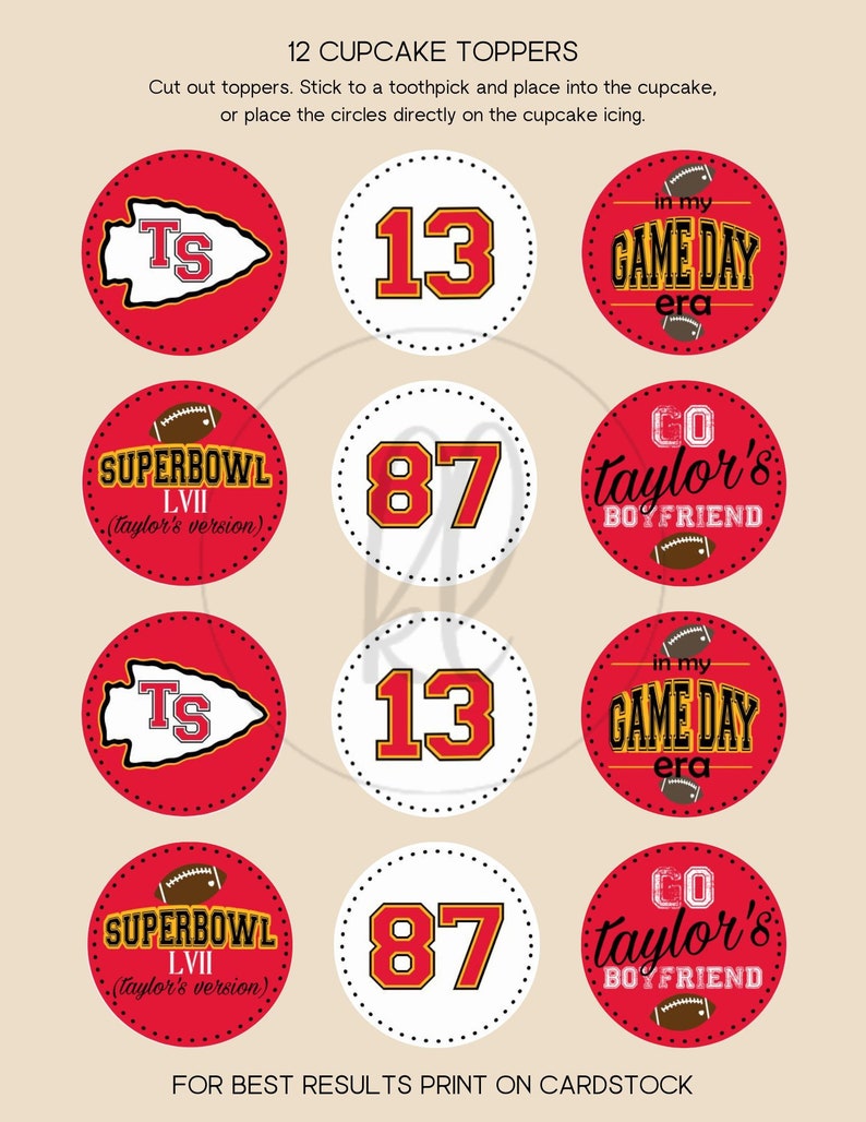 Taylor Swift Superbowl Printable Cupcake Toppers Popstar Party ...