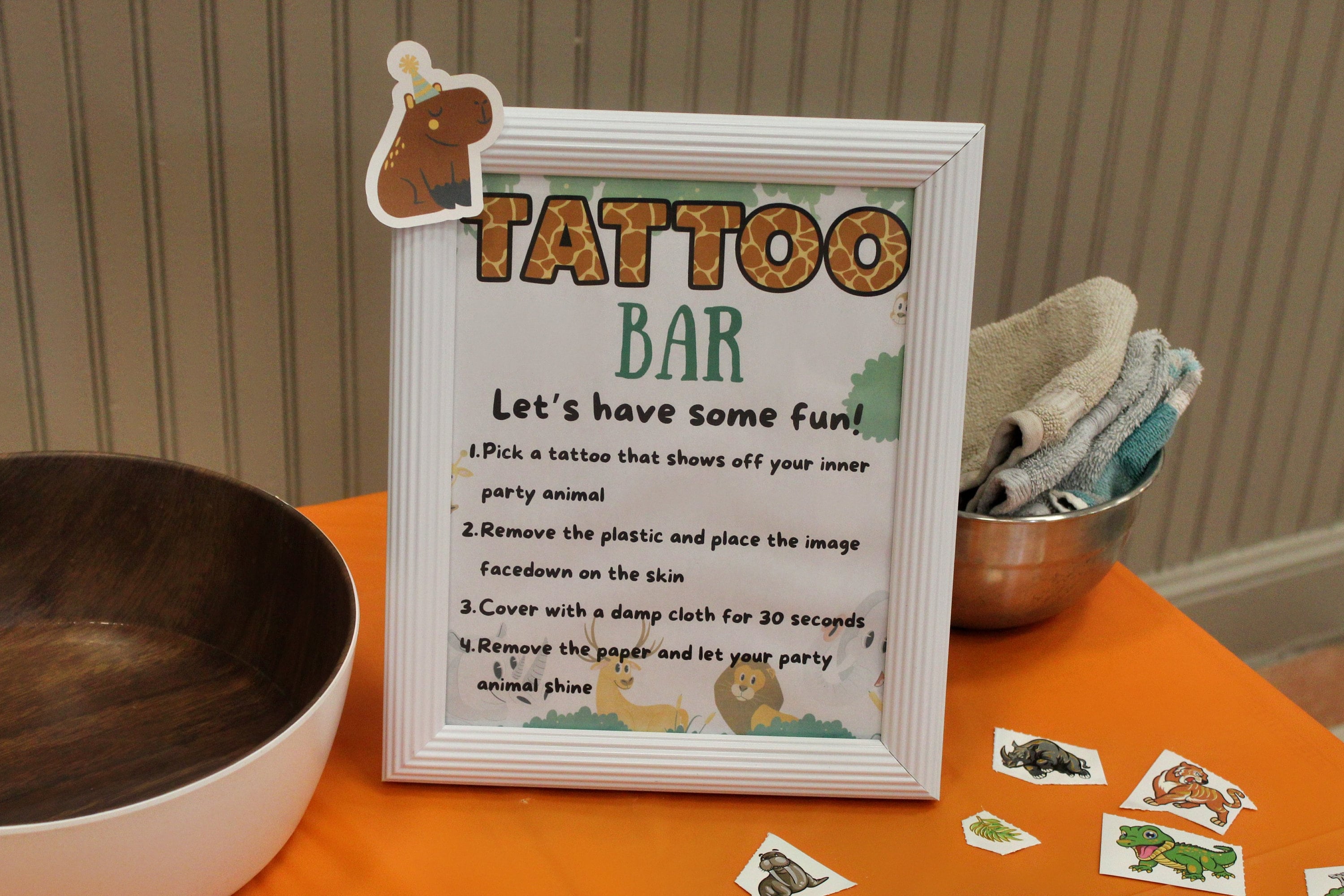 Tattoo Bar Printable Sign/ Party Animal Theme Activity/ Kids Birthday ...
