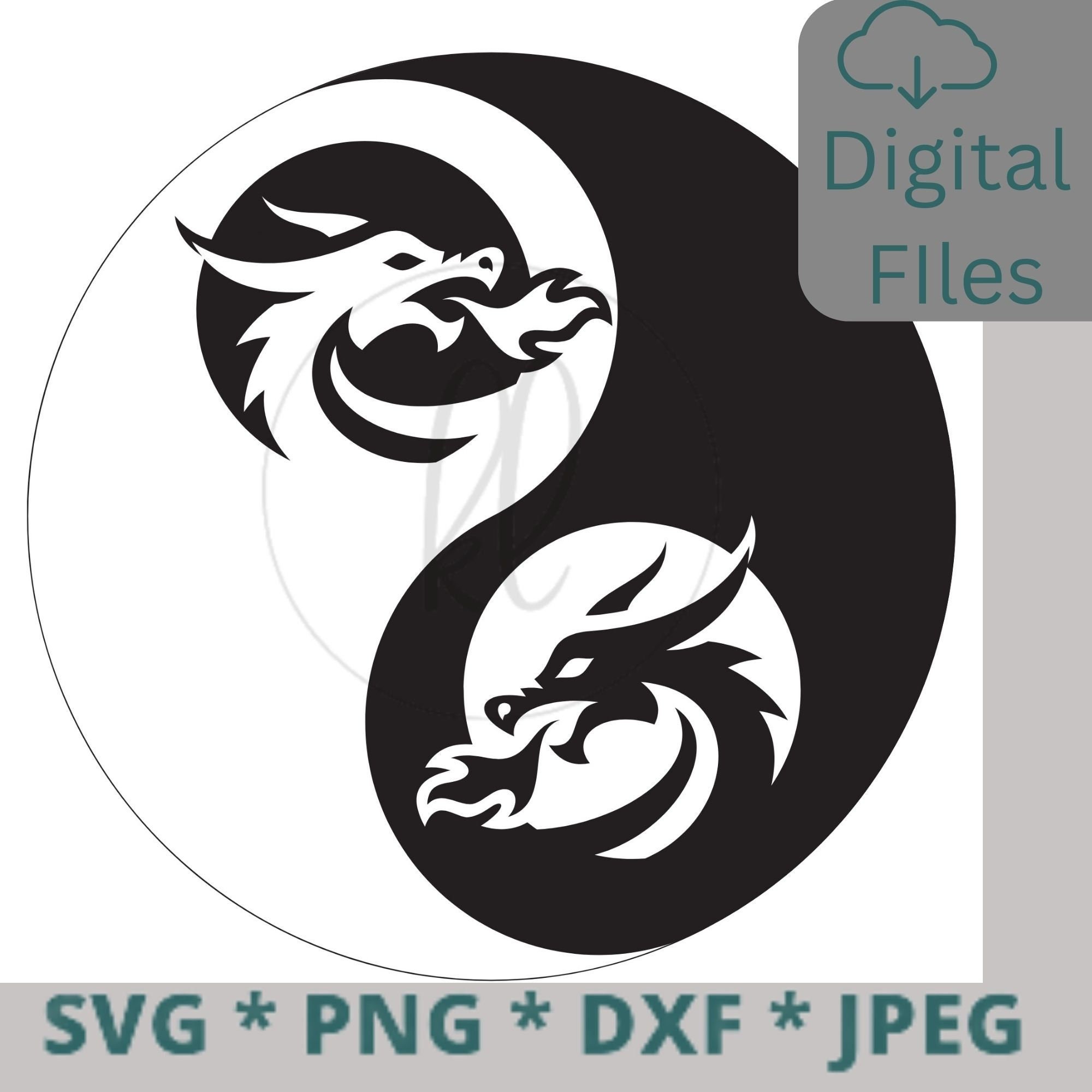 Yin and Yang Dragon SVG, DND Clipart, Dinosaur PNG File, Sticker Jpg ...