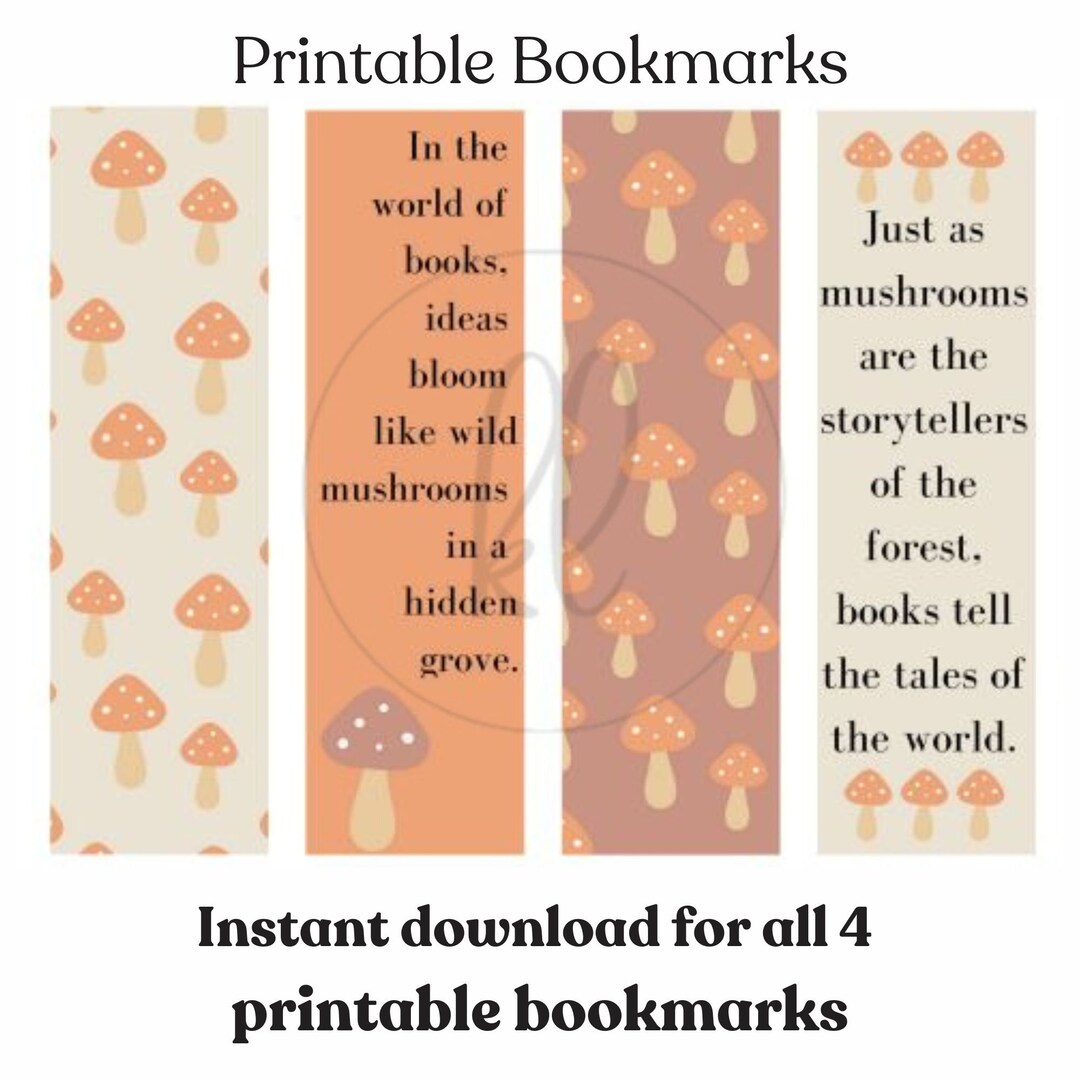 Mystical Mushroom Bookmarks - Printable PDF for Book Lovers/ Instant ...