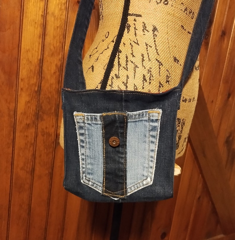 Small Denim Cross-body Bag Red Teddy Bear Lining Upcycle - Etsy