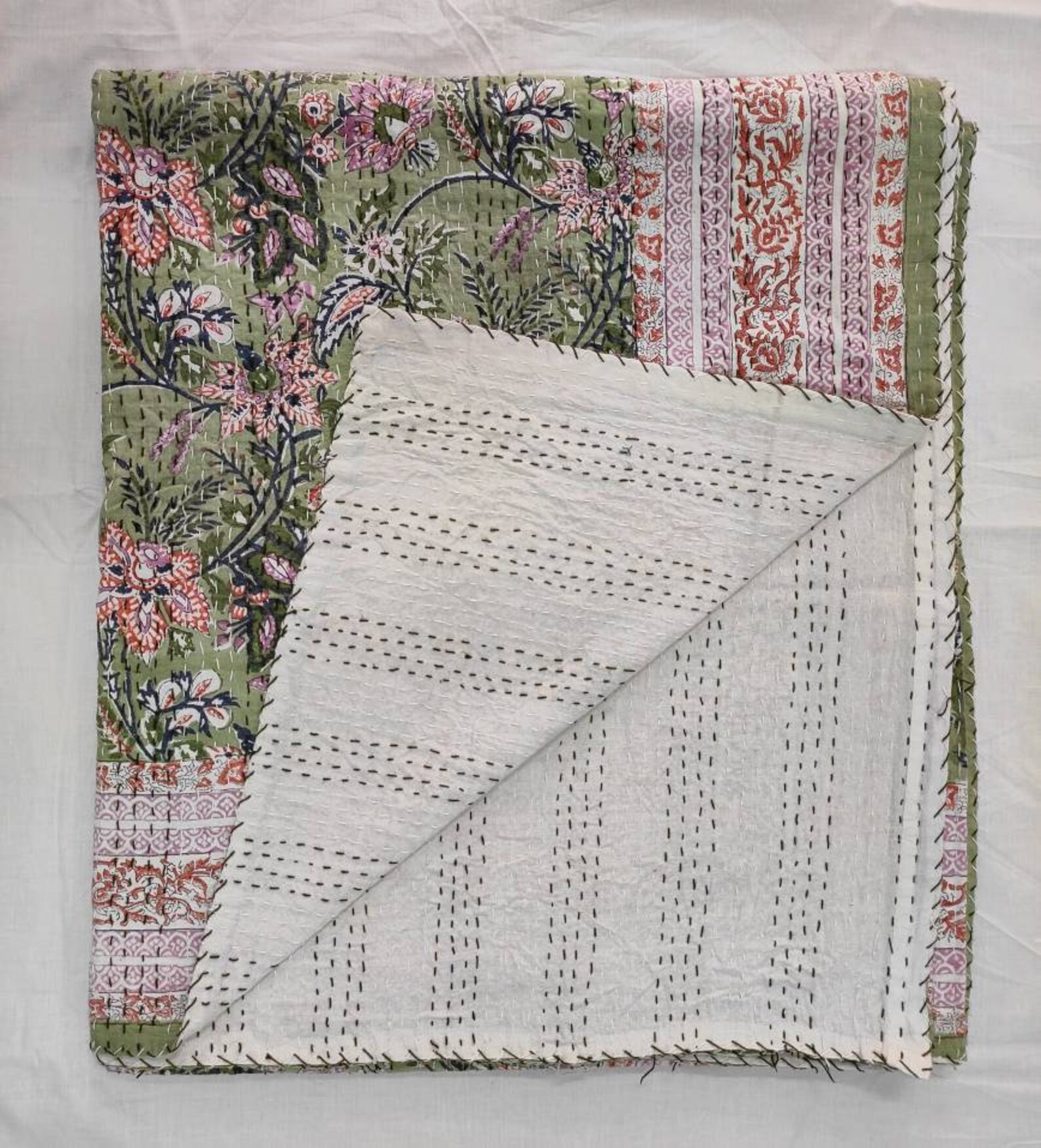 Indian Floral Hand Block Printed Kantha Indian Gudri - Etsy