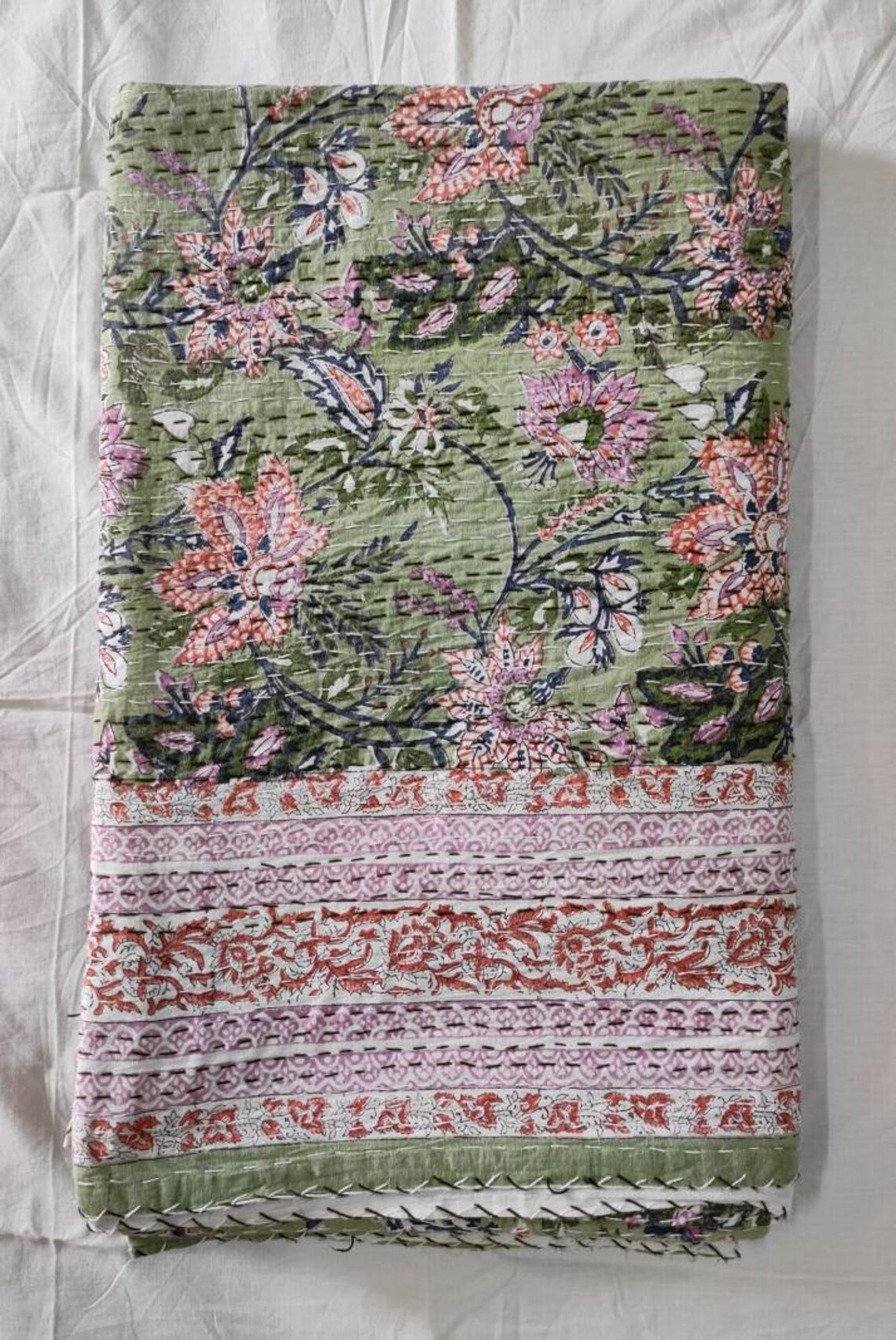Indian Floral Hand Block Printed Kantha Indian Gudri - Etsy
