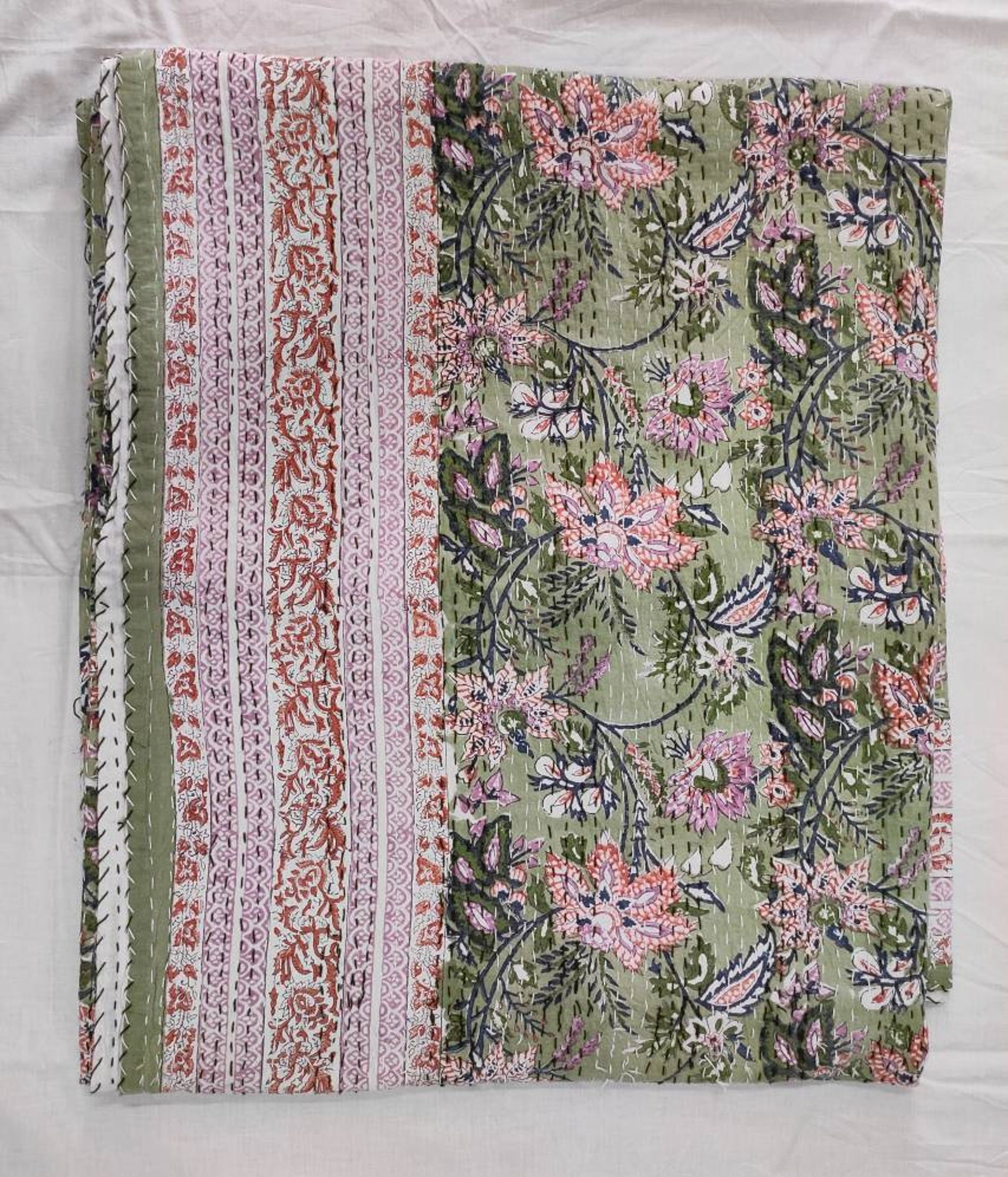 Indian Floral Hand Block Printed Kantha Indian Gudri - Etsy