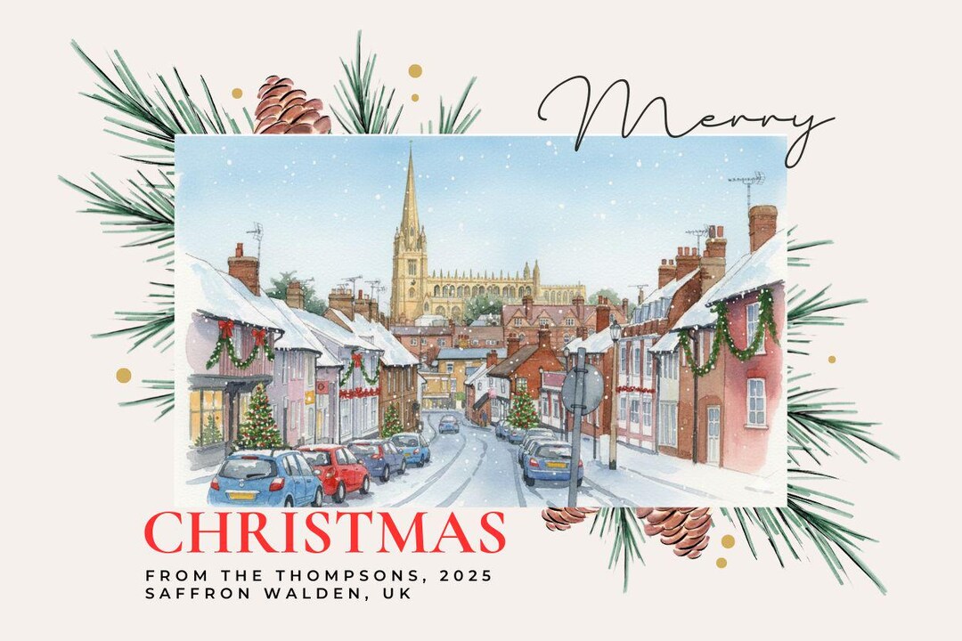 Custom Watercolour Home Town Christmas Card - Digital Download - Etsy