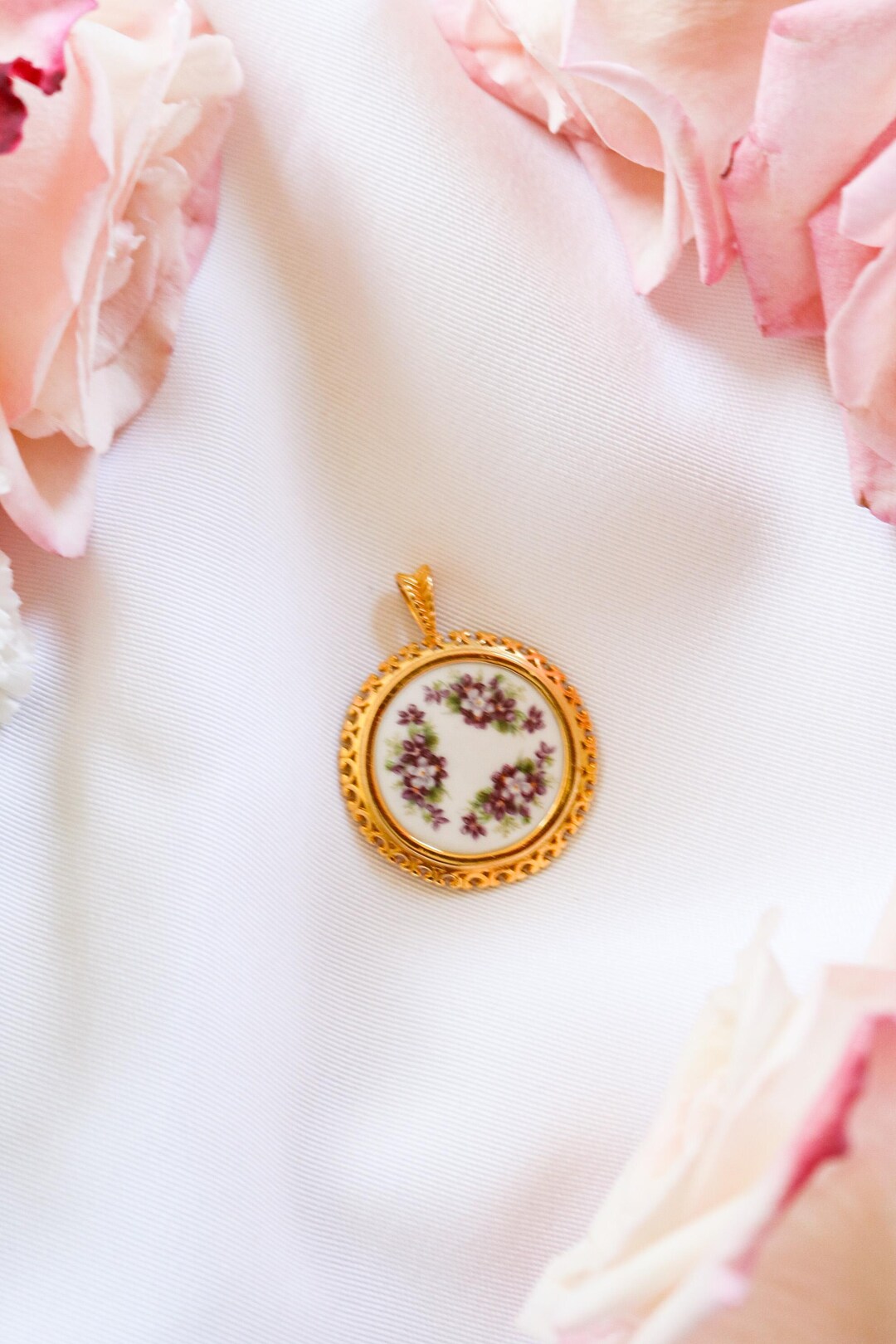 Vintage Royal Albert Purple Floral Porcelain Pendant From England With ...