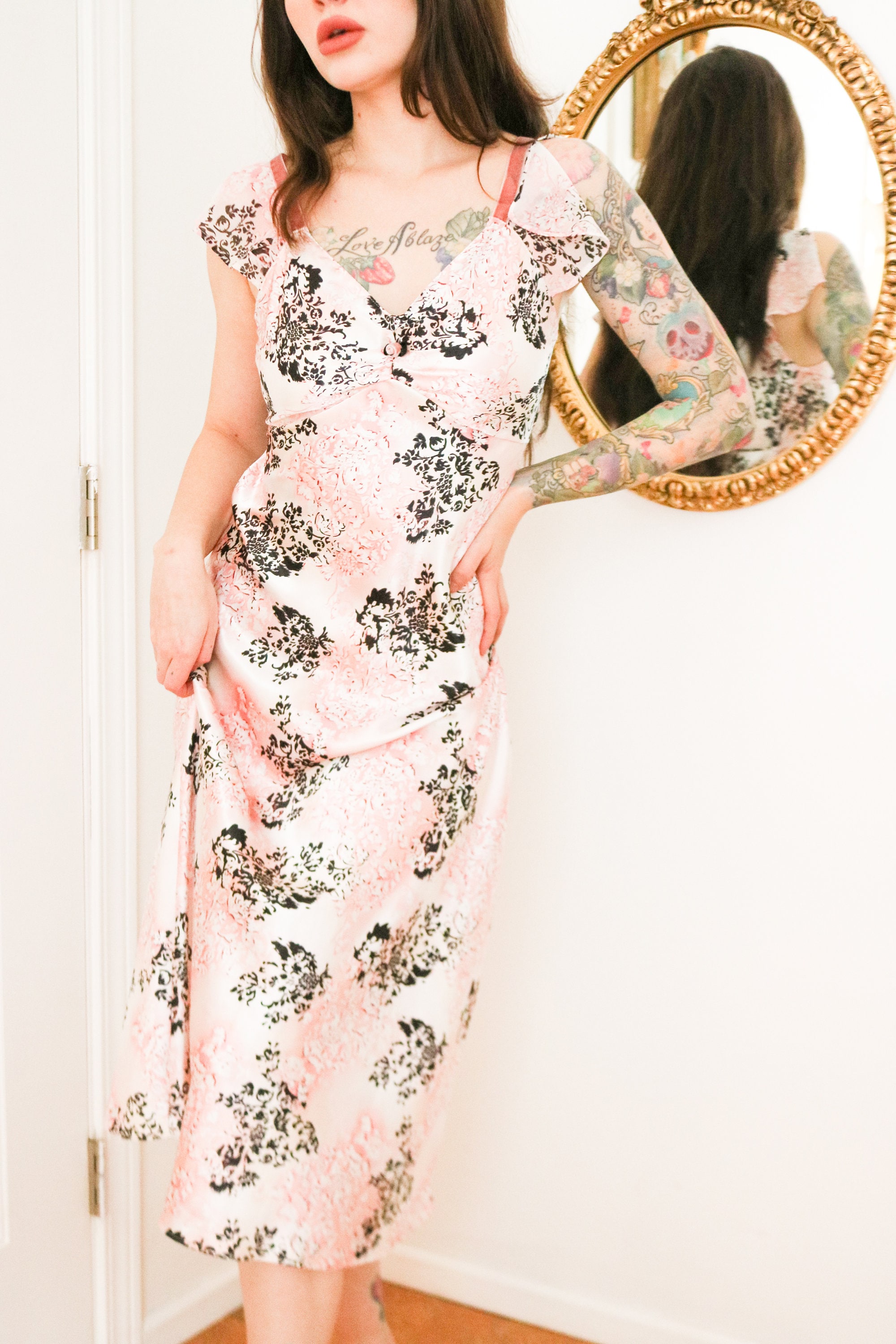 Early 2000s Enchanting Pink and Black Floor Length Princess Nightgown ...