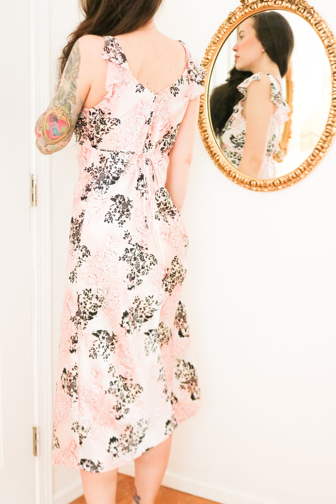 Early 2000s Enchanting Pink and Black Floor Length Princess Nightgown ...