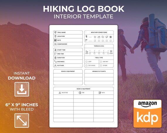 KDP Interior Template Hiking Log Book Low Content Design | Etsy