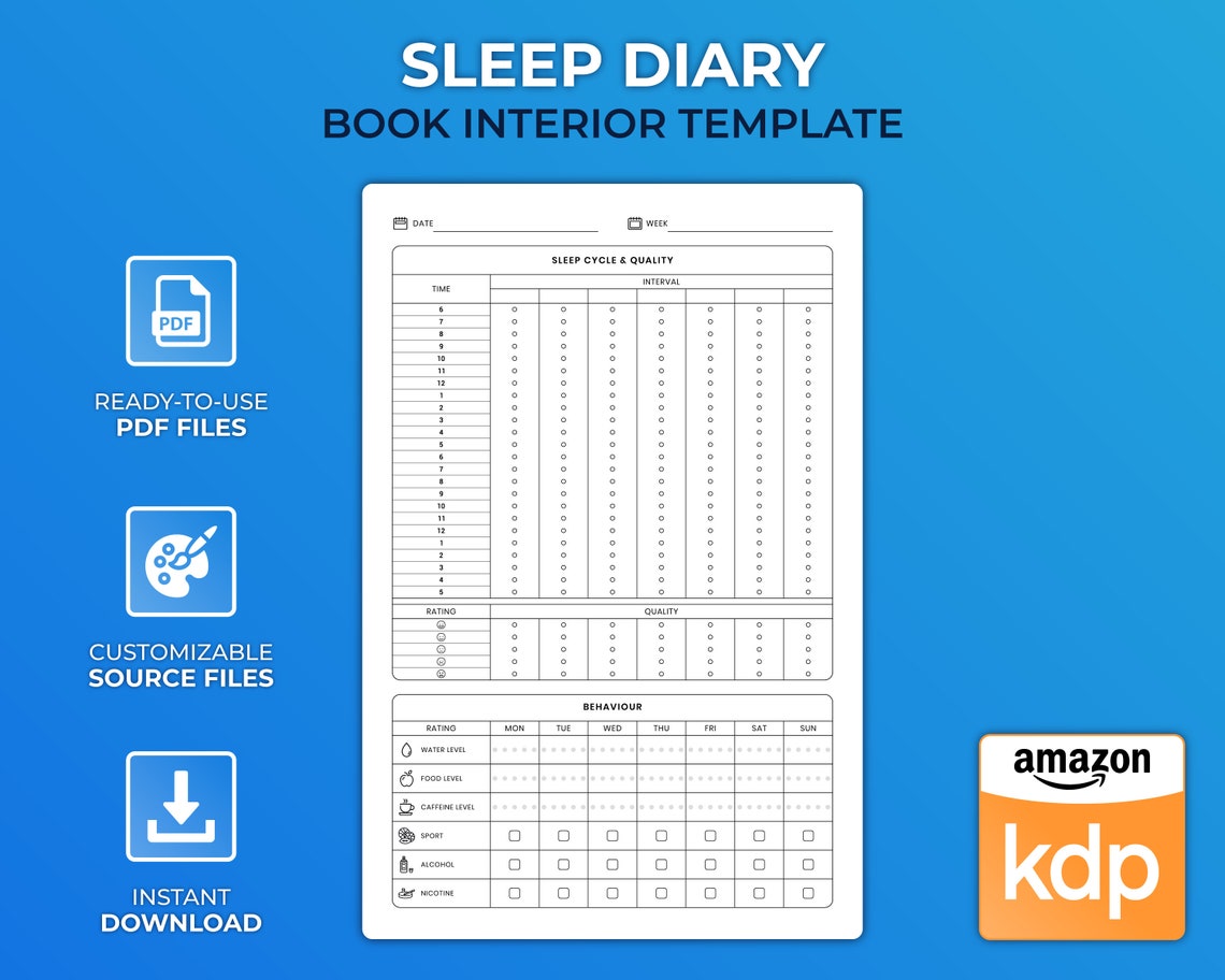 KDP Interior Template Sleep Diary Low Content Design - Etsy