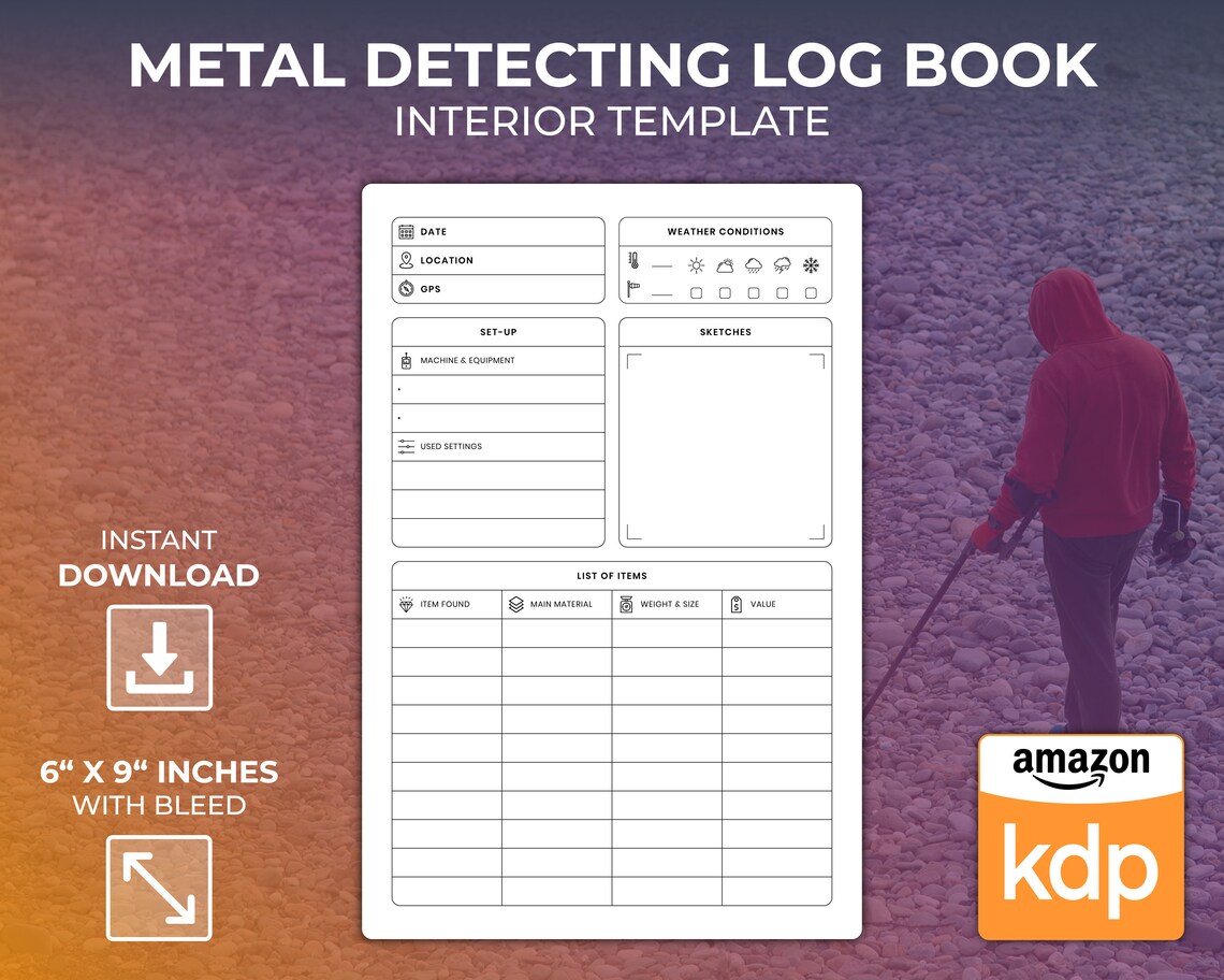 KDP Interior Template Metal Detecting Log Book Low Content | Etsy