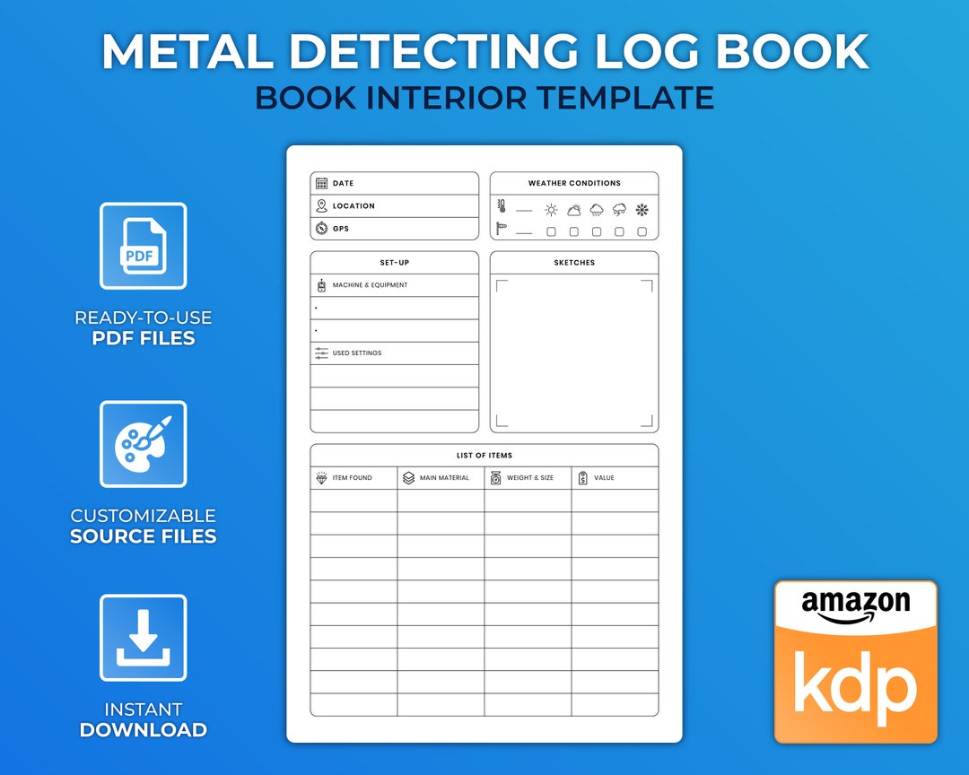 KDP Interior Template Metal Detecting Log Book Low Content Design - Etsy