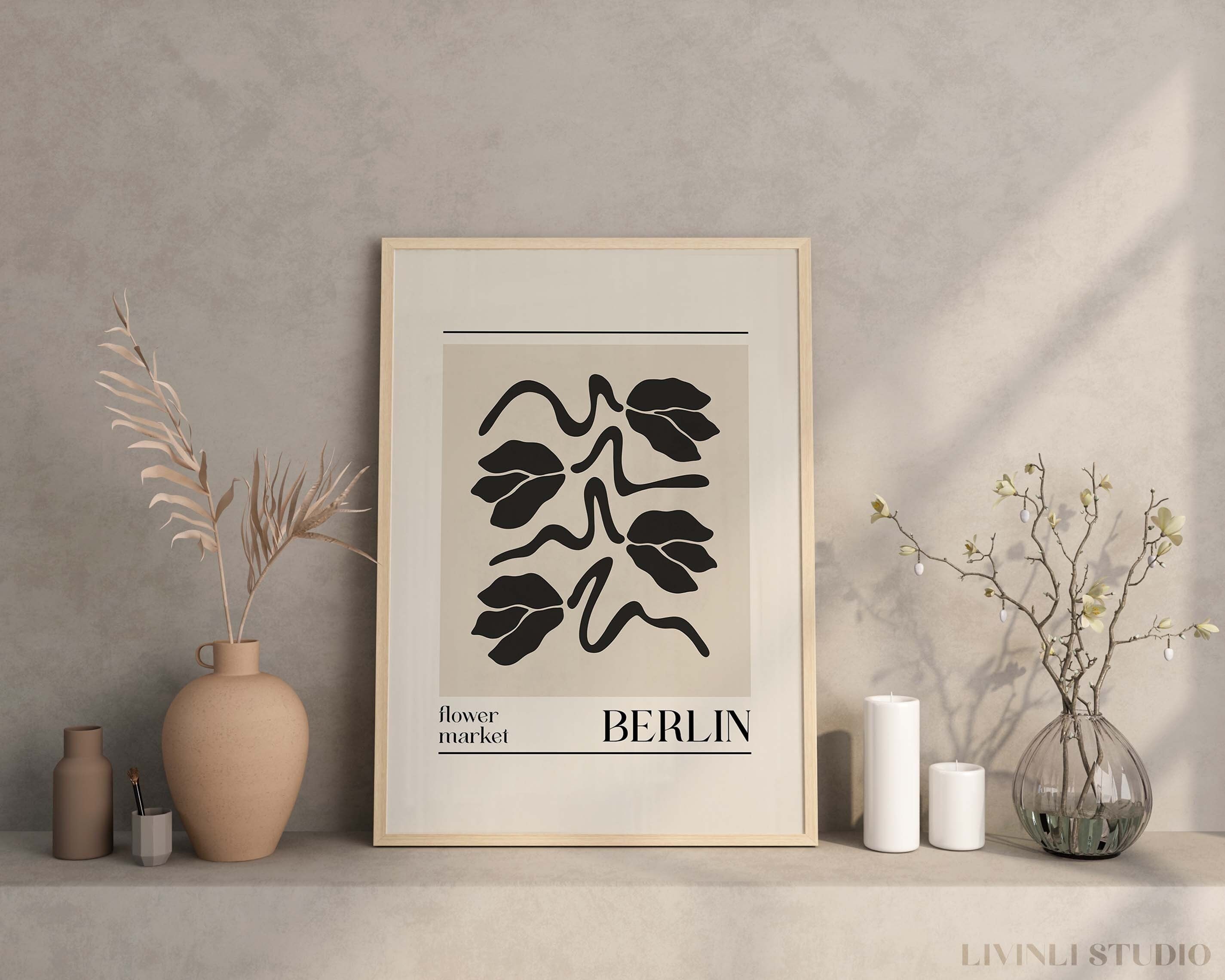 Berlin Flower Market Digital Wall Art Print Black and Beige - Etsy