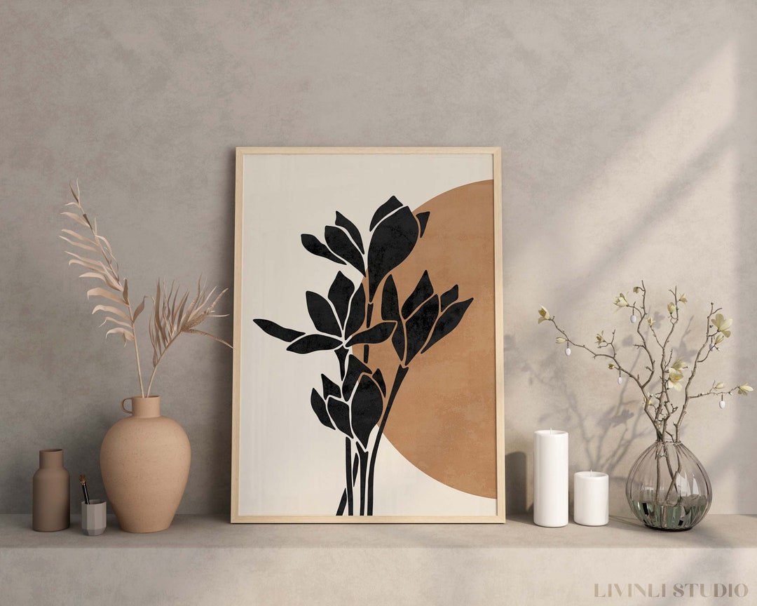 Burnt Orange Minimal Boho Flower Poster Abstract Botanical Digital Wall ...